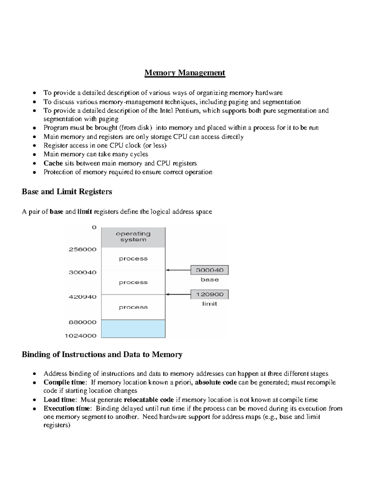 Memory Management - Operating system - UoK - Studocu