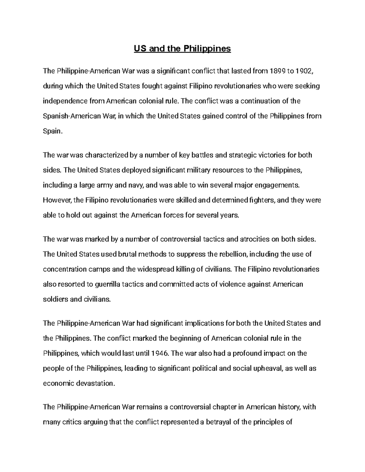 The United States and the Philippines - US and the Philippines The ...