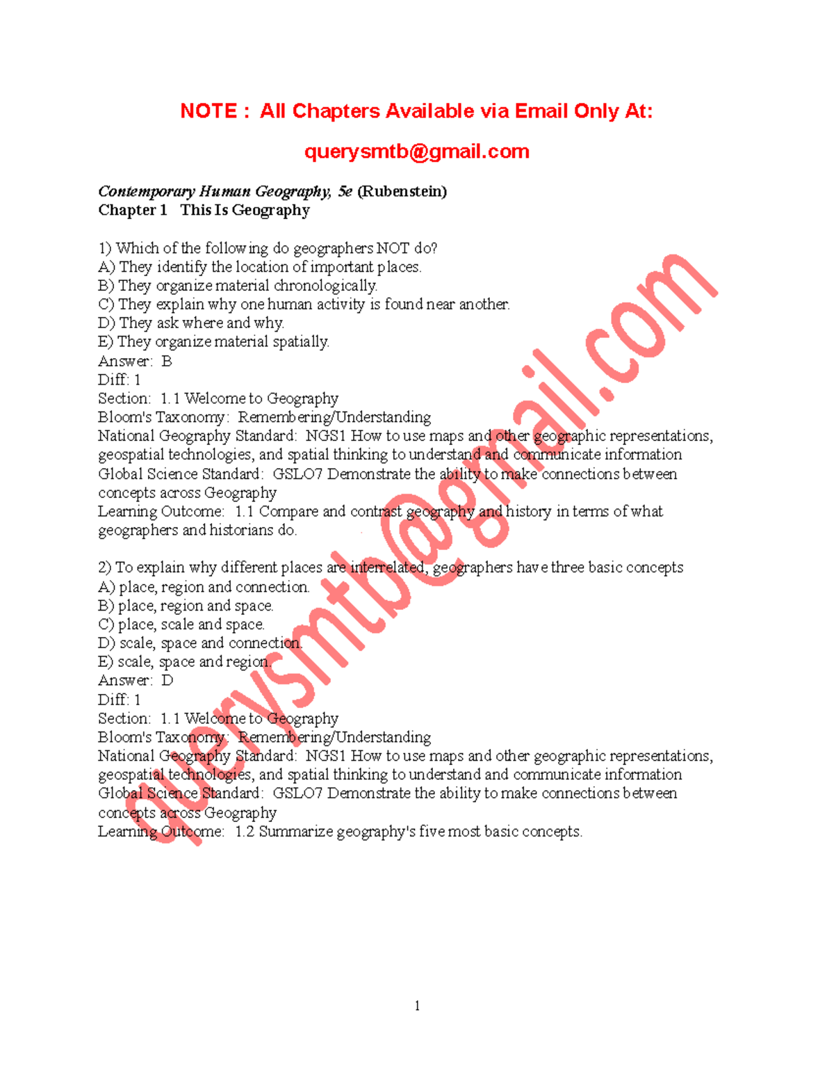 Test Bank and Solutions For Contemporary Human Geography 5th Edition By ...