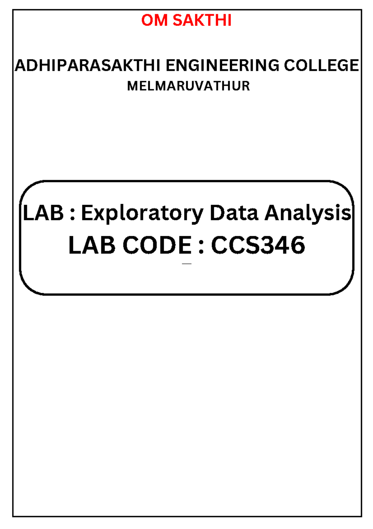 EDA LAB Manual-2024.pdf - OM SAKTHI ADHIPARASAKTHI ENGINEERING COLLEGE MELMARUVATHUR LAB : - Studocu