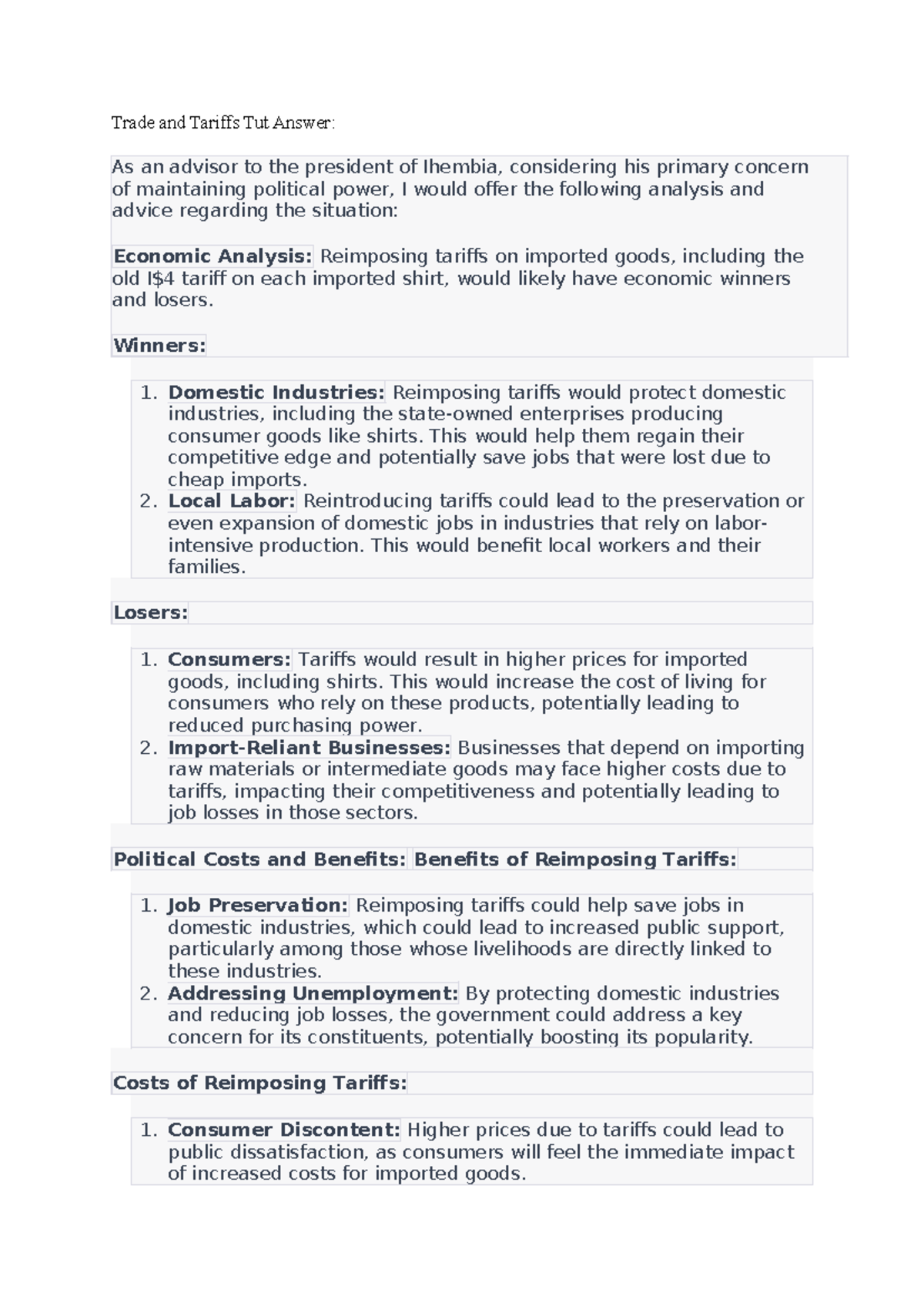 Trade and Tariffs Tut answer - Trade and Tariffs Tut Answer: As an ...