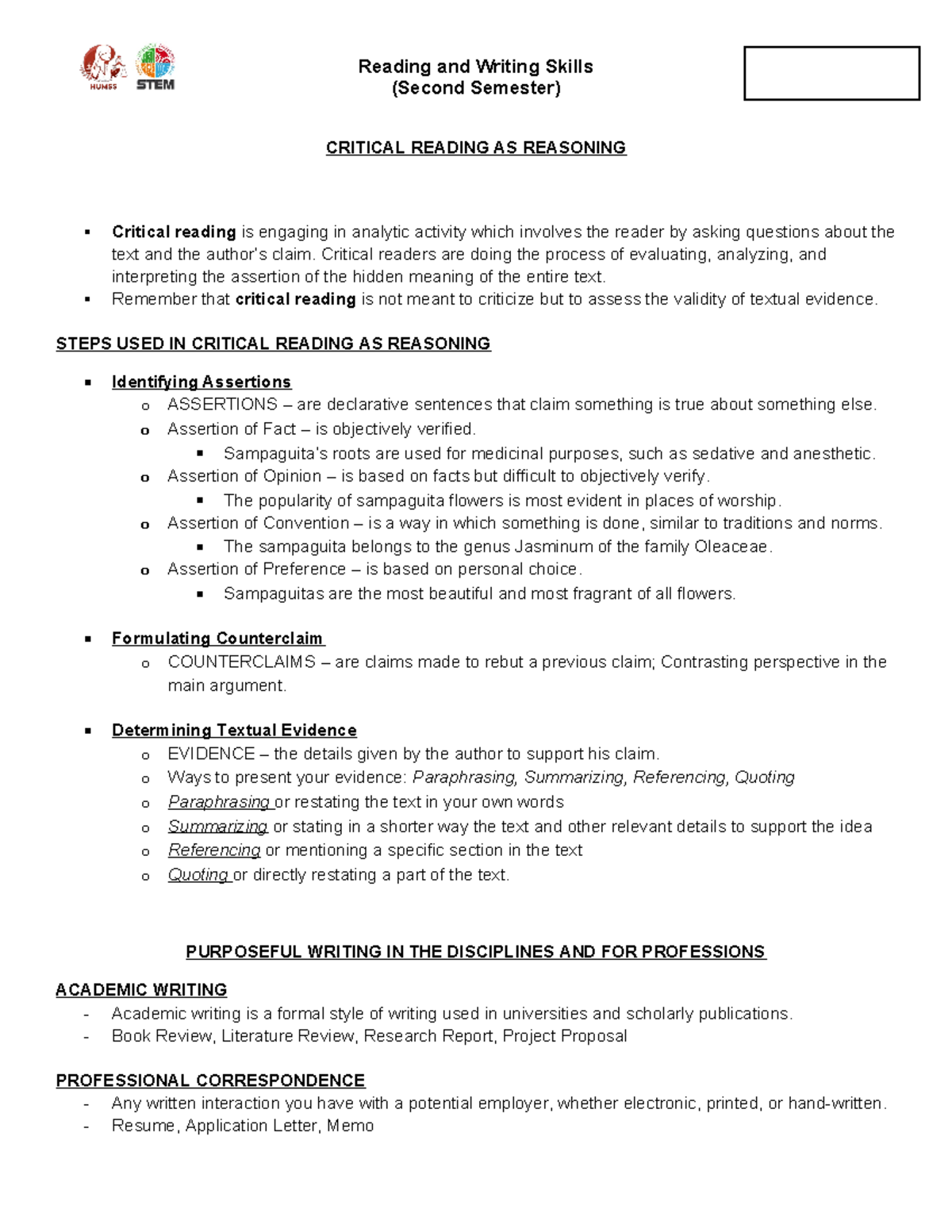 RWS H4 - ................................ - Reading and Writing Skills ...