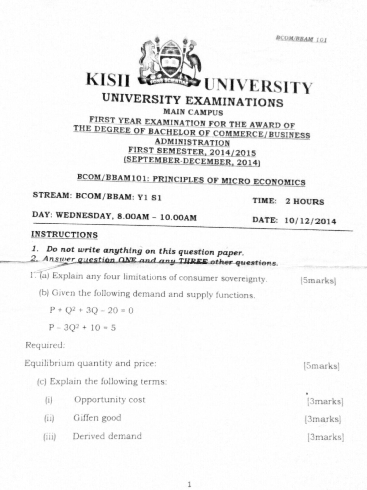Exam 10 December 2014, questions - Acturial science - Studocu