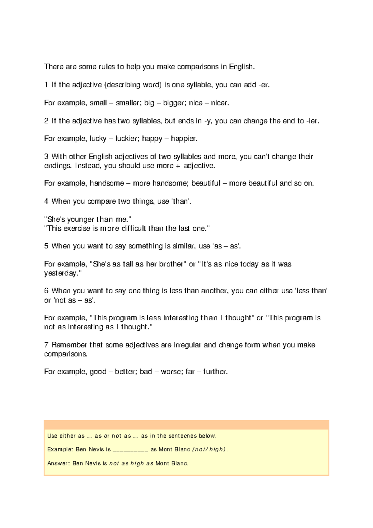 25 - Rules for making comparisons - There are some rules to help you ...