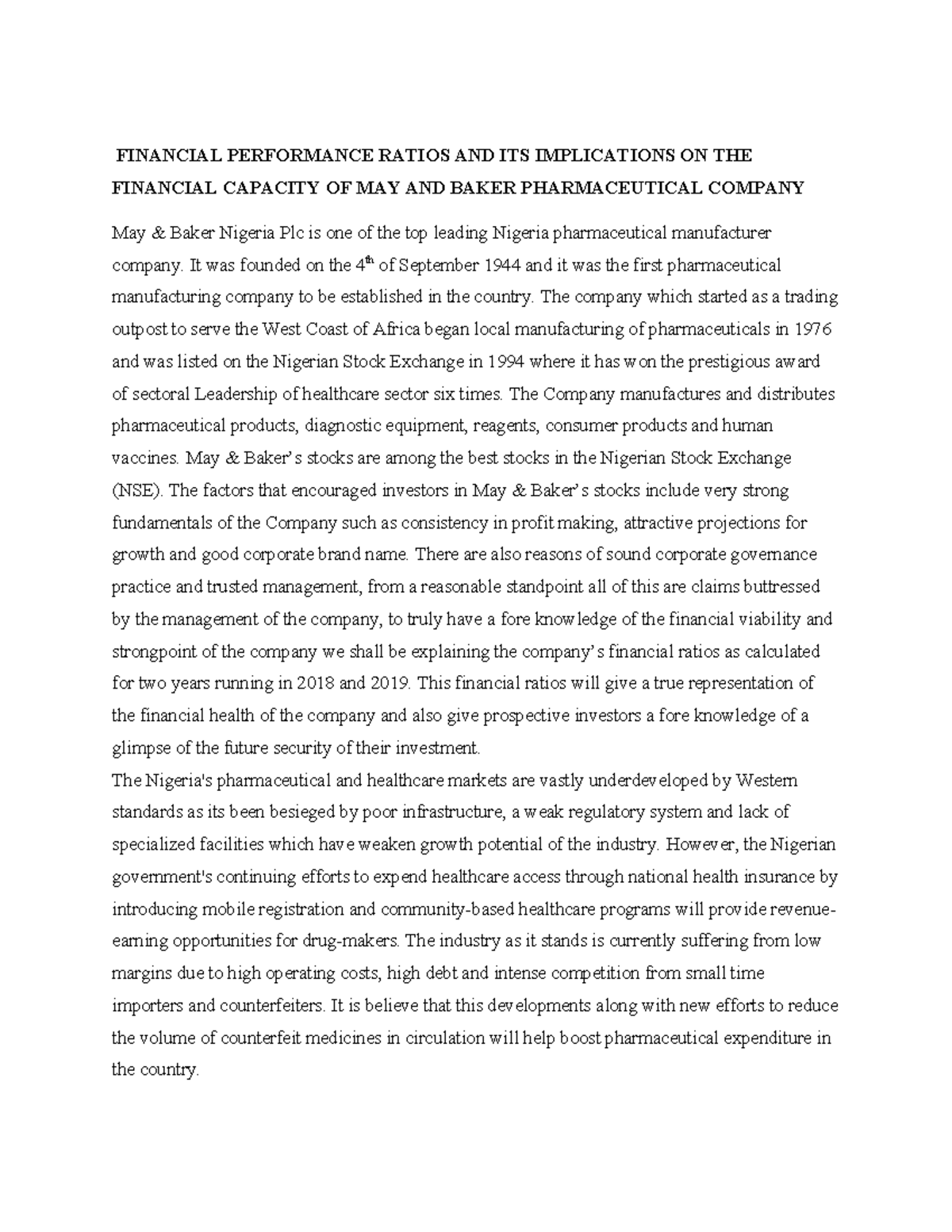 New Financial Performance Ratios AND ITS Implications ON THE Financial ...