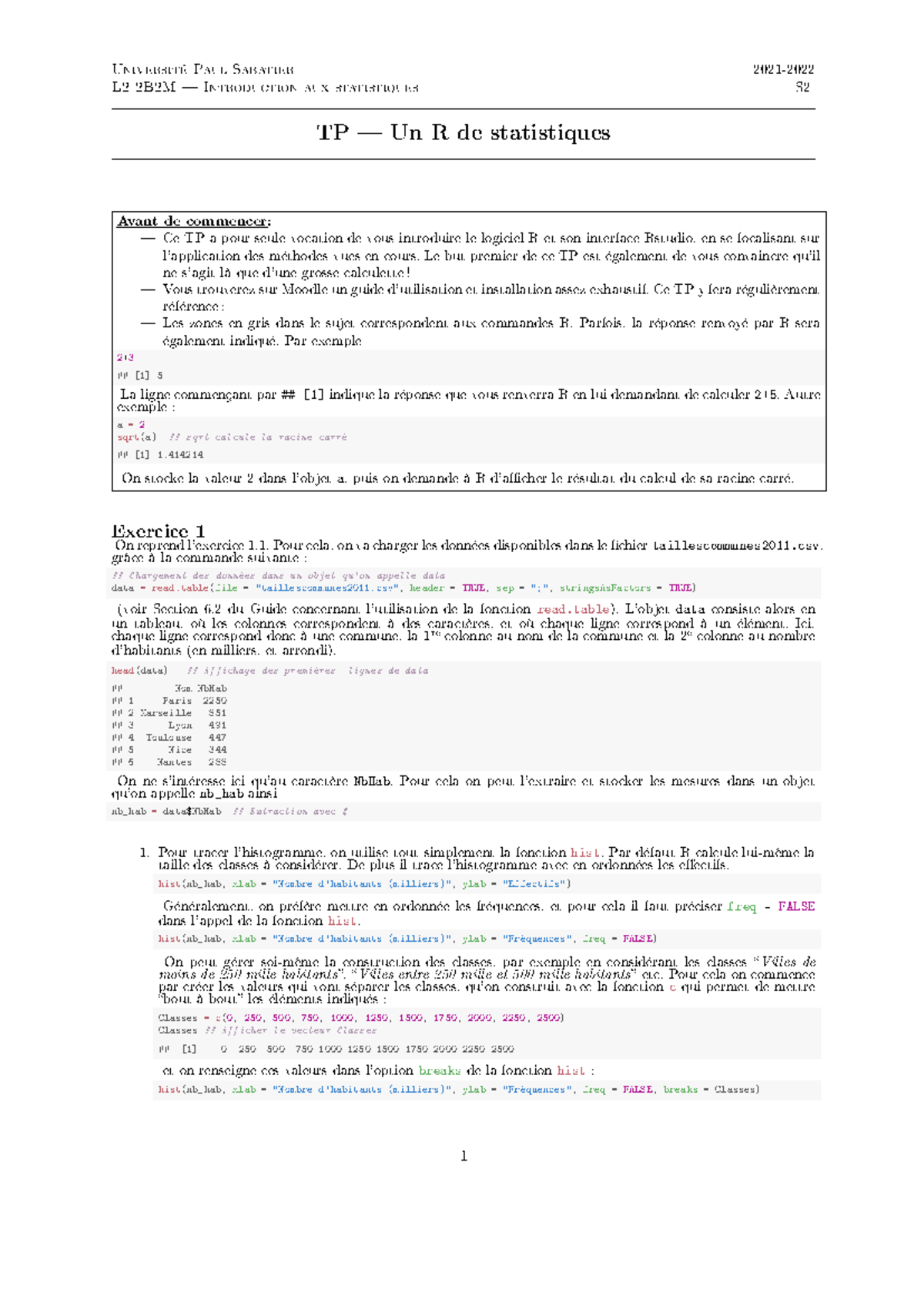 TP Un R de statistiques bio info - Université Paul Sabatier 2021- L2 ...