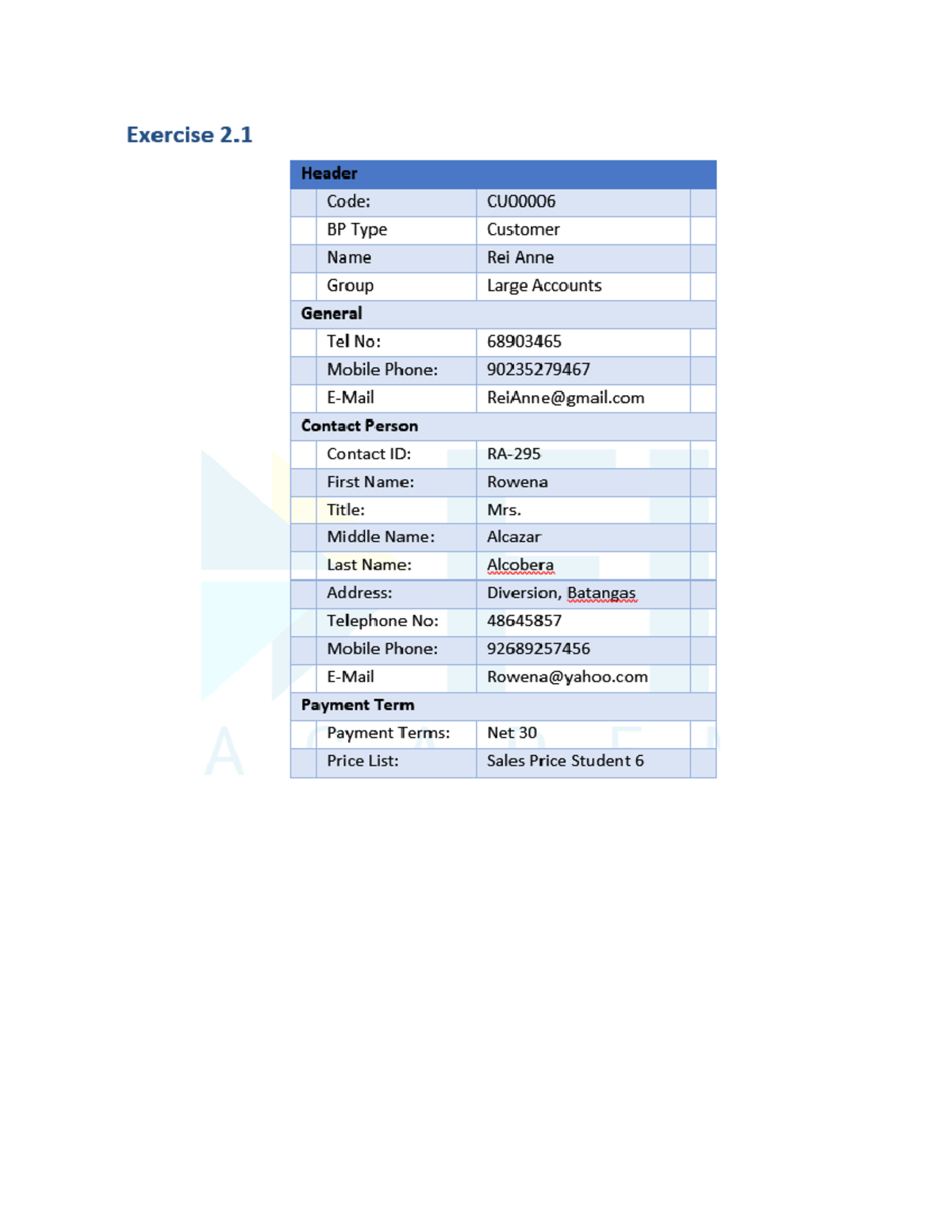 Orsal - FG SAP Basic Exercise 2 - Bachelor of Science in Accountancy ...