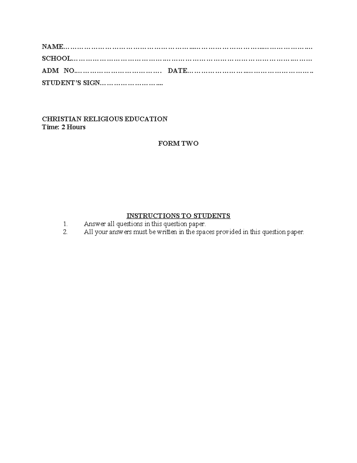 CRE-FORM-TWO-Q-Teacher co ke - - Studocu