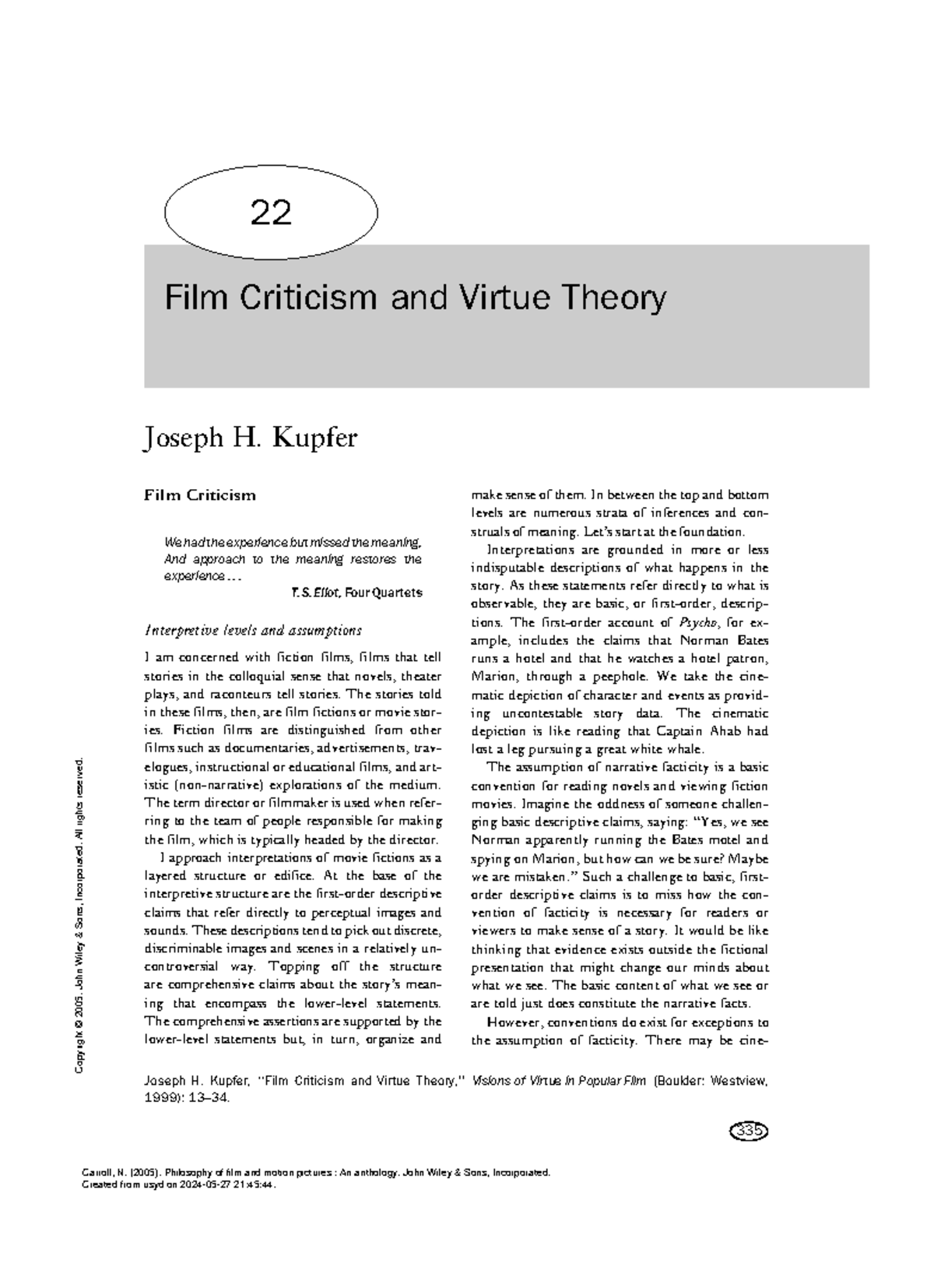 Philosophy of Film and Motion Pictures An Antholog - Joseph H. Kupfer ...