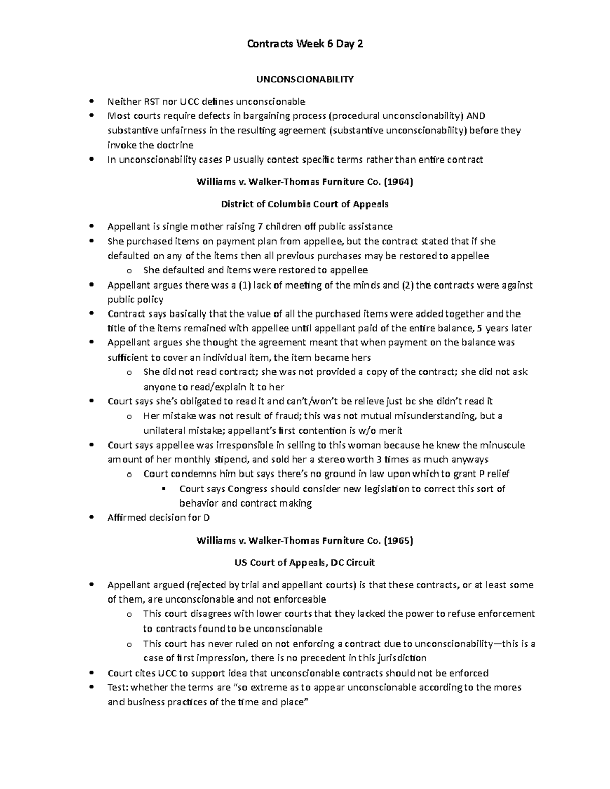 Contracts Week 6 Day 2 - Contracts Week 6 Day 2 UNCONSCIONABILITY Neither RST nor UCC defines ...