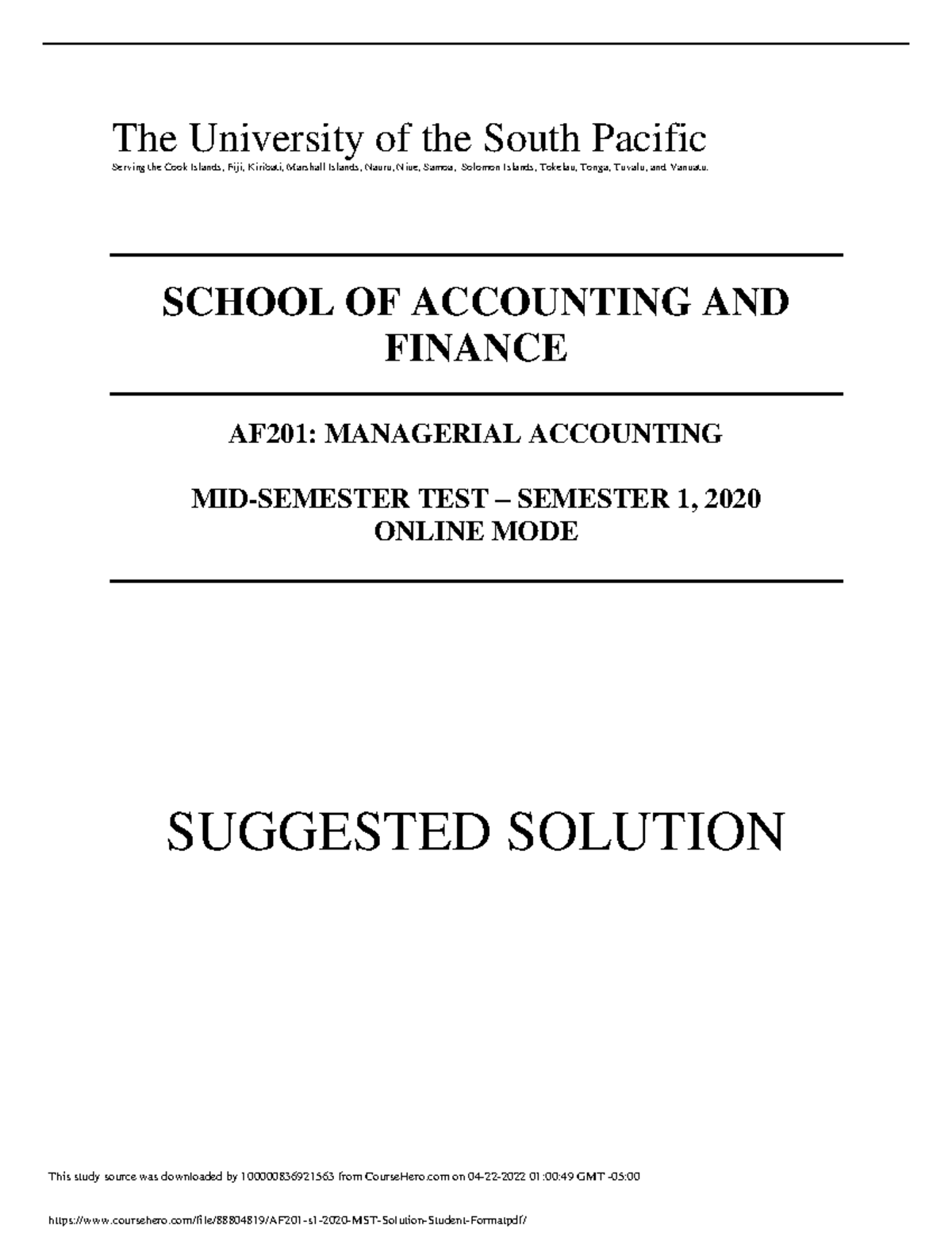 AF201 s1 2020 MST Solution Student Format.pdf - The University of the ...