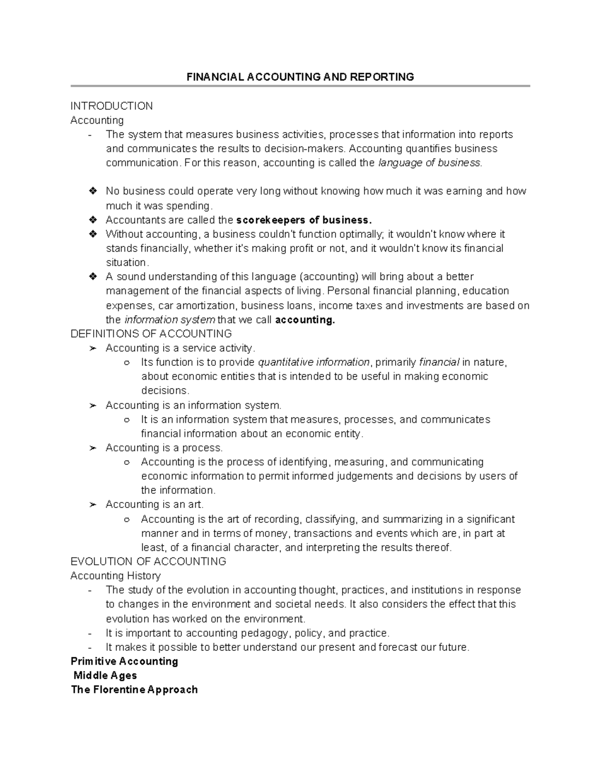 Financial Accounting and Reporting -Introduction of Concepts and Basics ...