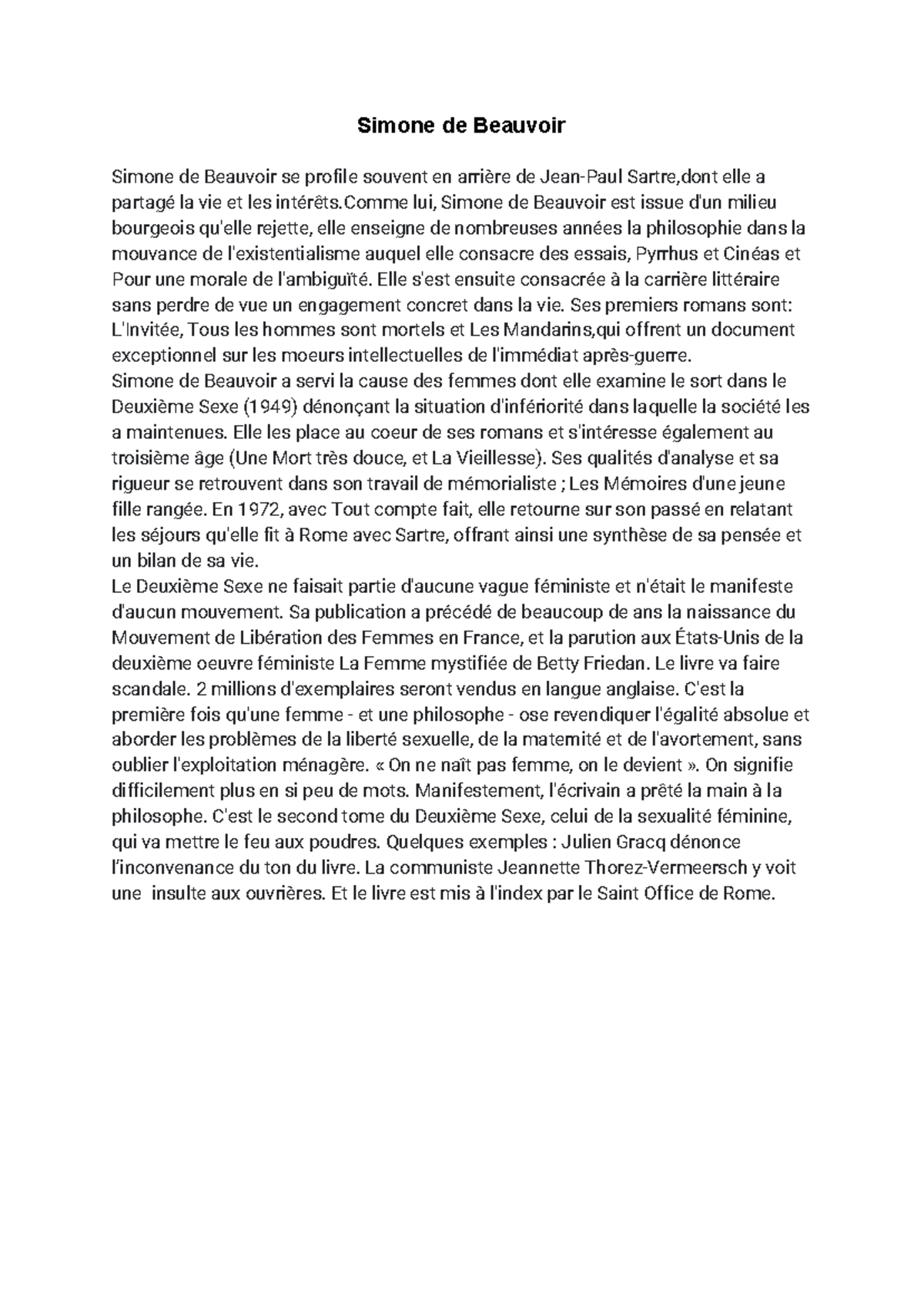Simone de Beauvoir - Riassunto letteratura francese - Simone de ...