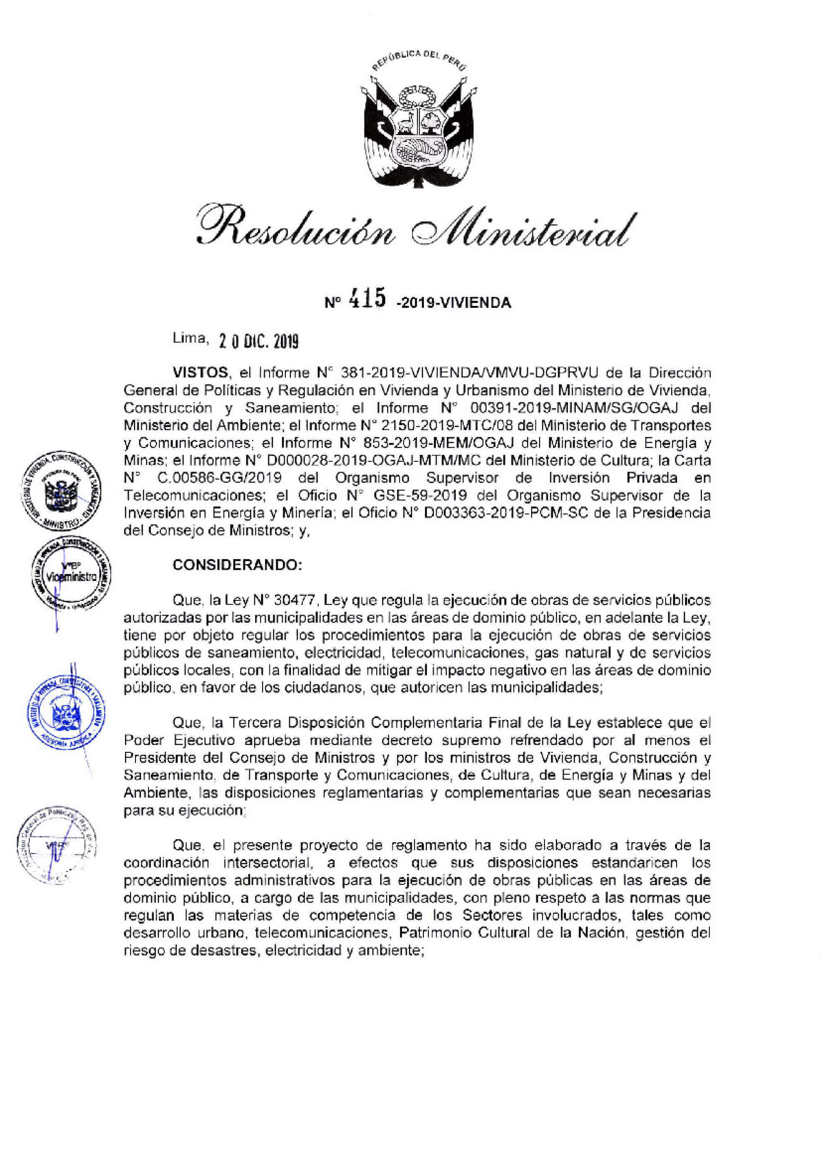 RM 415-2019- Vivienda - Cálculo y estadistica - Studocu