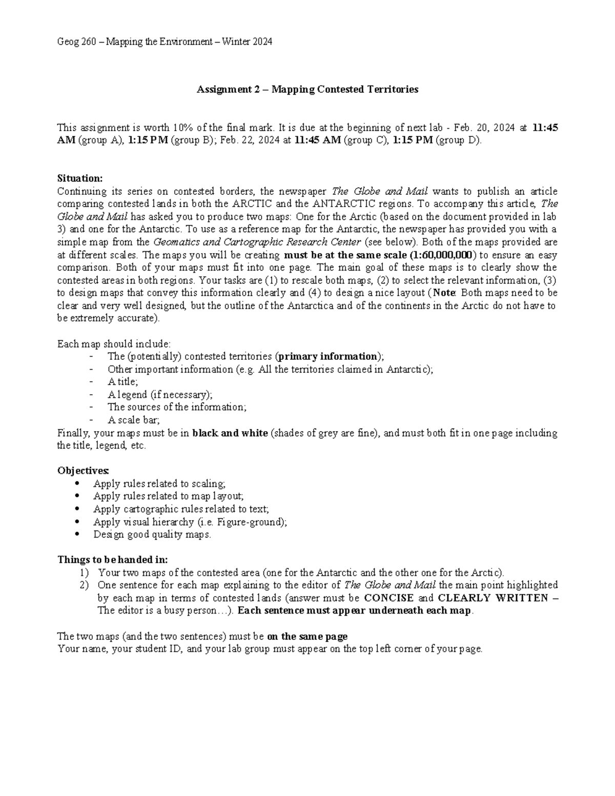Geog260 w24 assign 2 - Geog 260 – Mapping the Environment – Winter 2024 ...