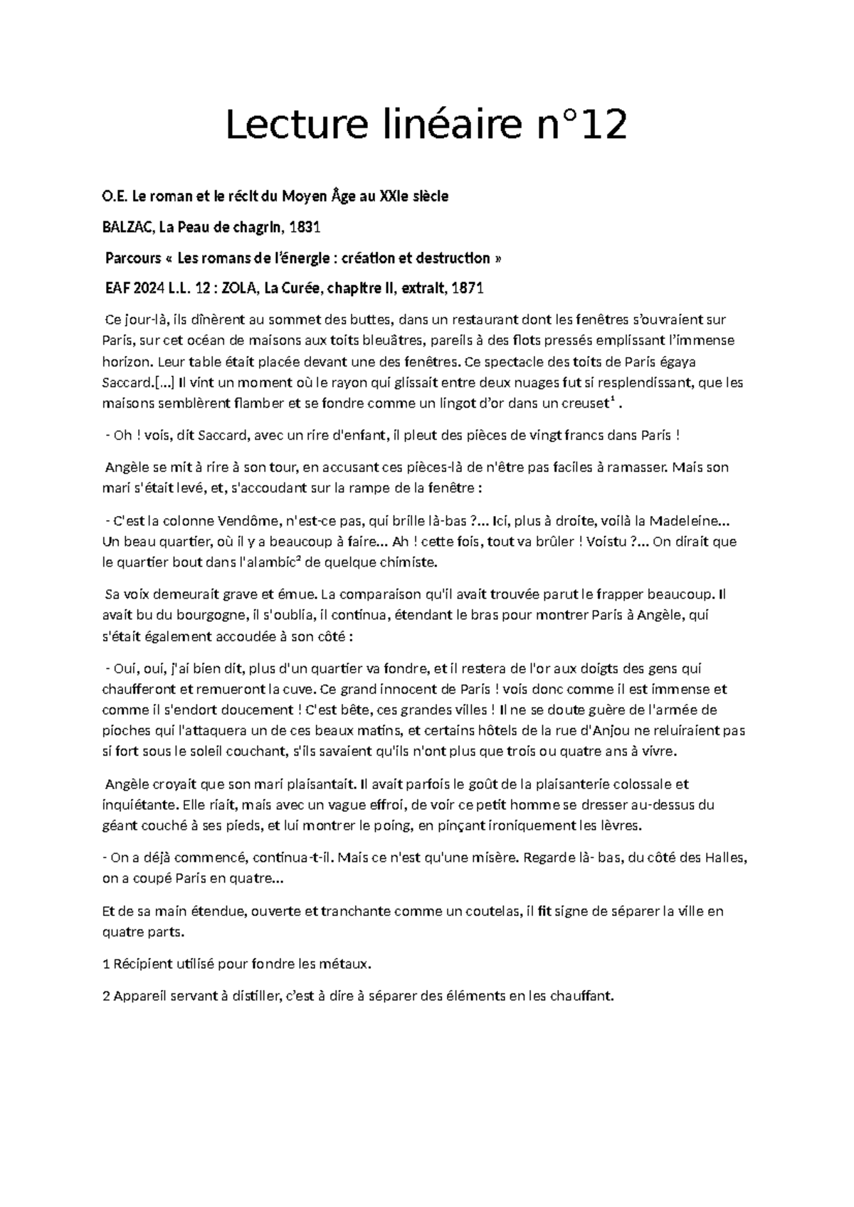 LL12 - c'est une lecture linéaire - Lecture linéaire n° O. Le roman et ...