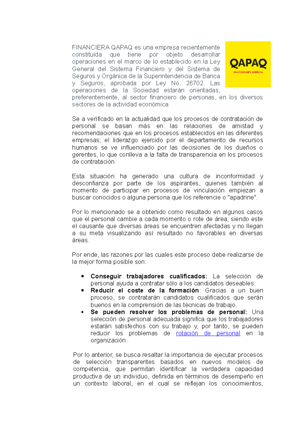 1 Tarea FINANCIERA QAPAQ Es Una Empresa Recientemente Constituida