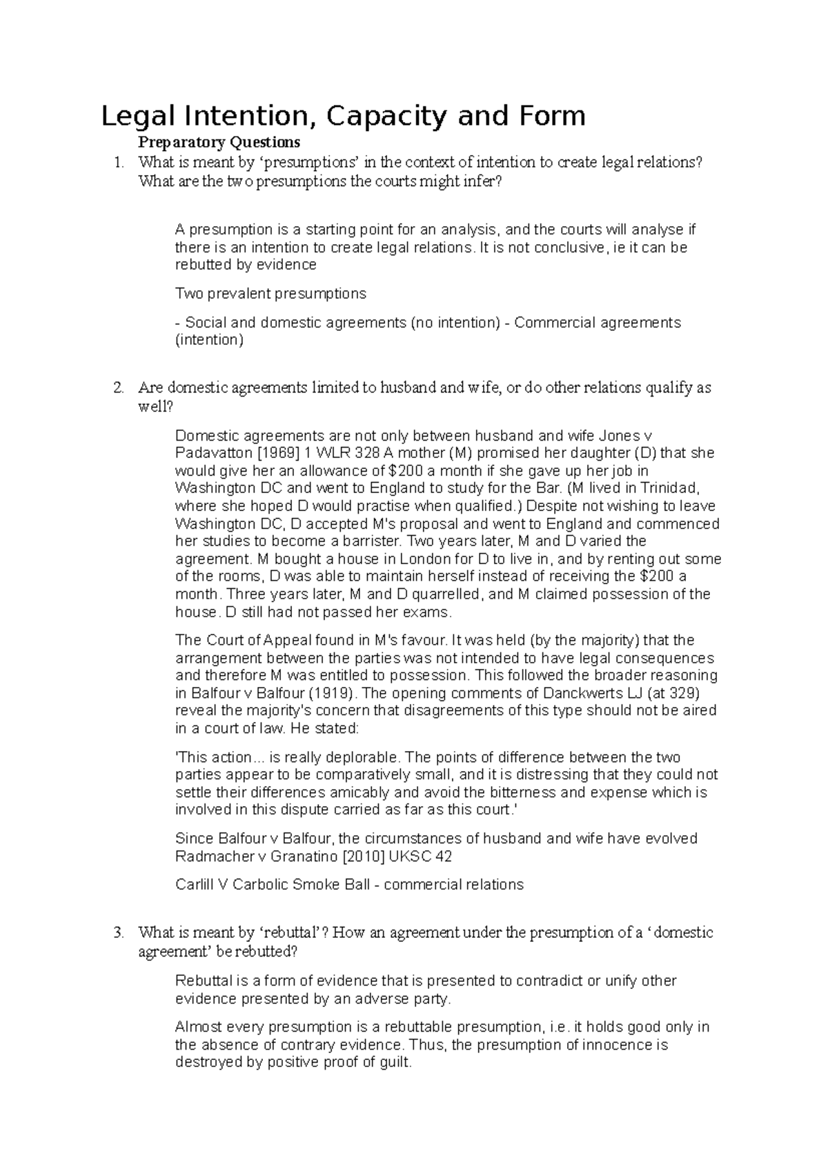 Legal Intention, Capacity and Form Seminar 6 - Legal Intention ...