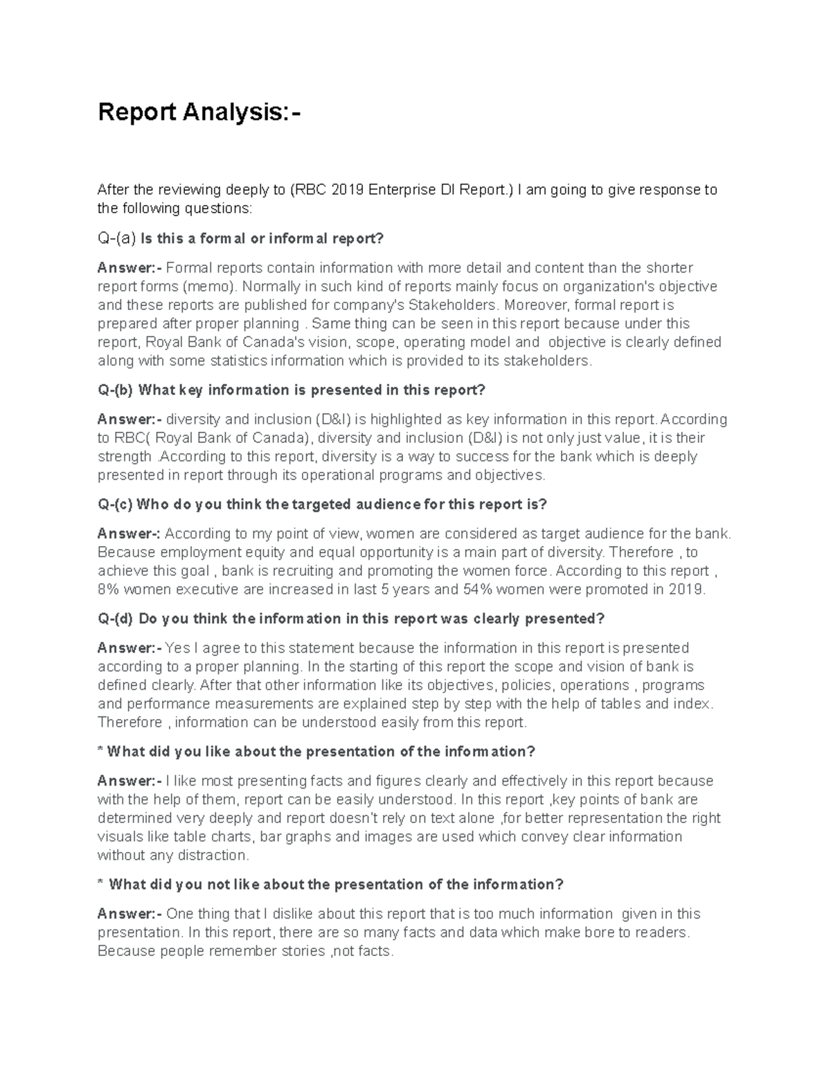 Report analysis - For practice - Report Analysis:- After the reviewing ...