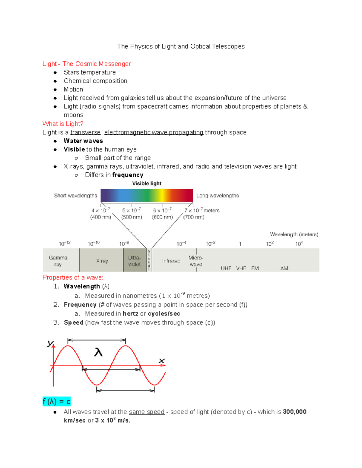 The Physics of Light and Optical Telescopes - Wavelength (λ) a ...