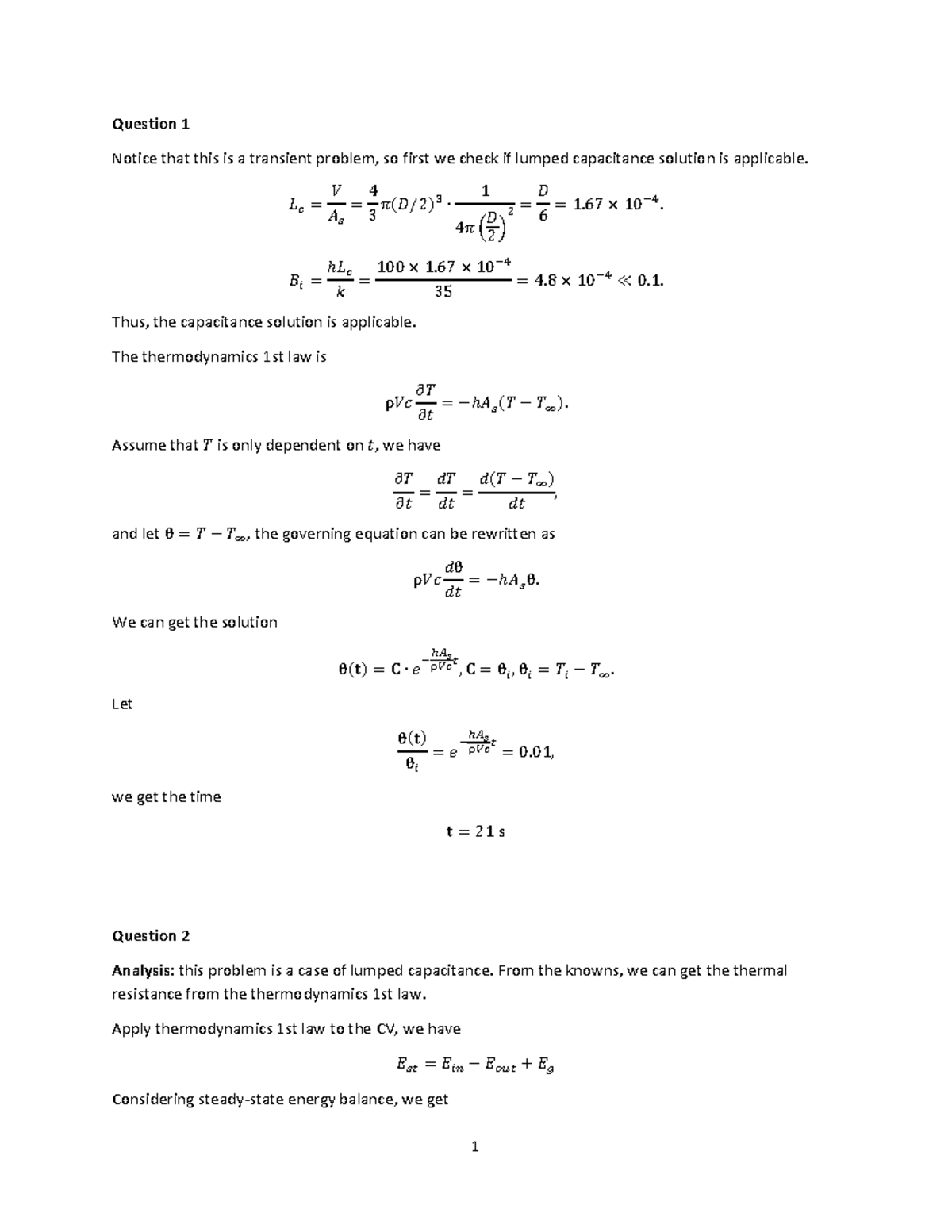 Solution of HW4-Heat Transfer - Warning: TT: undefined function: 32 1 Question 1 Notice that ...