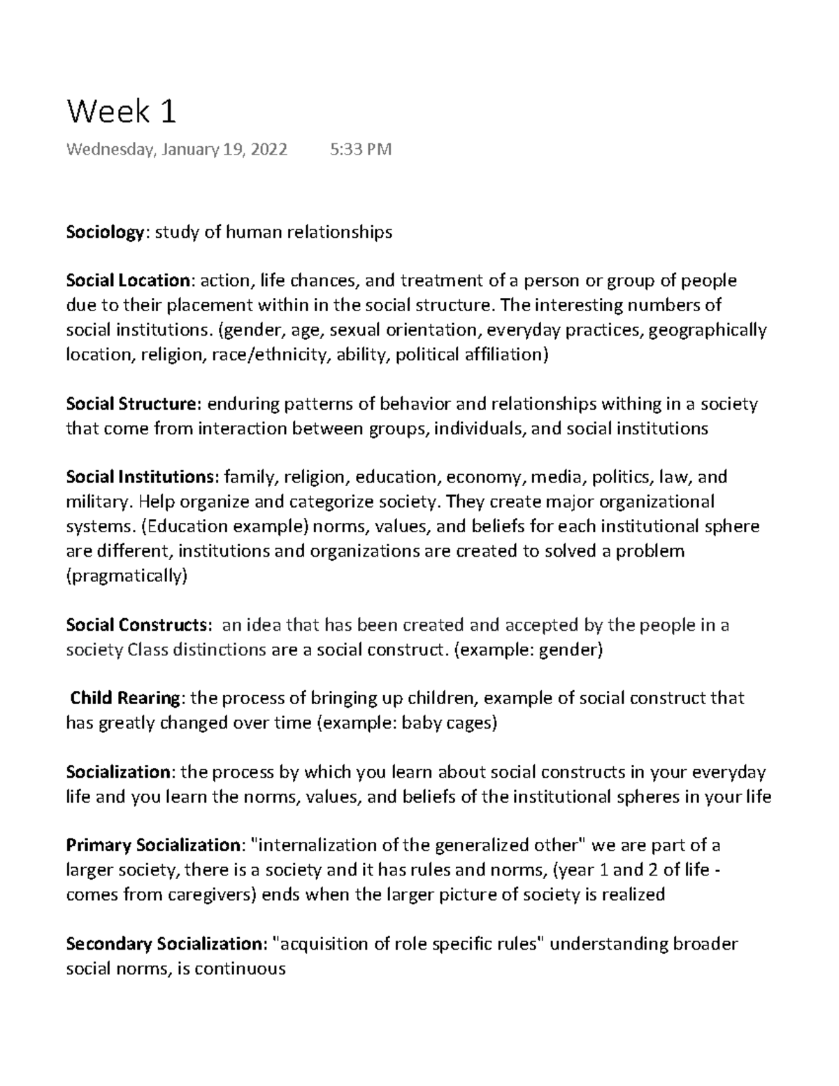 Elements OF SOC WEEK 1 - Sociology : study of human relationships ...