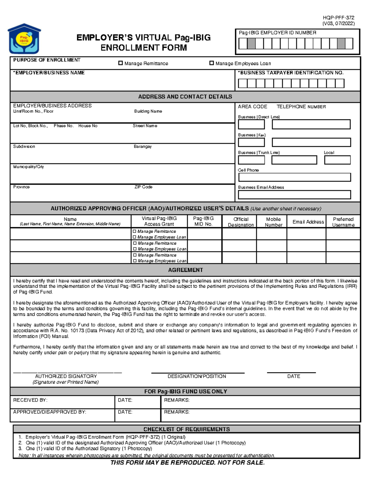 PFF372 Employers Virtual Pag Ibigenrollment Form V03 - EMPLOYER’S ...