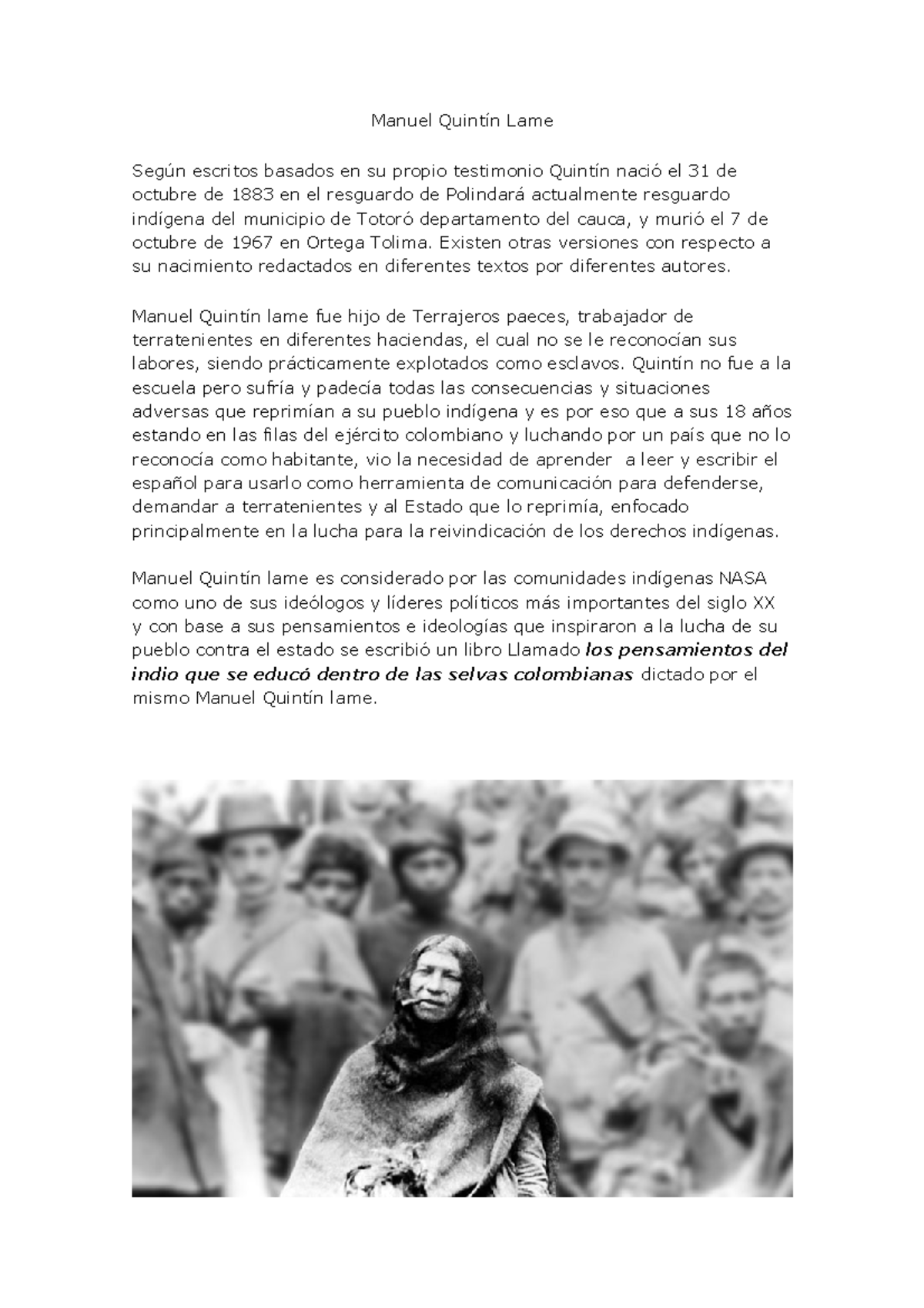 Manuel Quintín Lame - biografia de un personaje importante en la ...