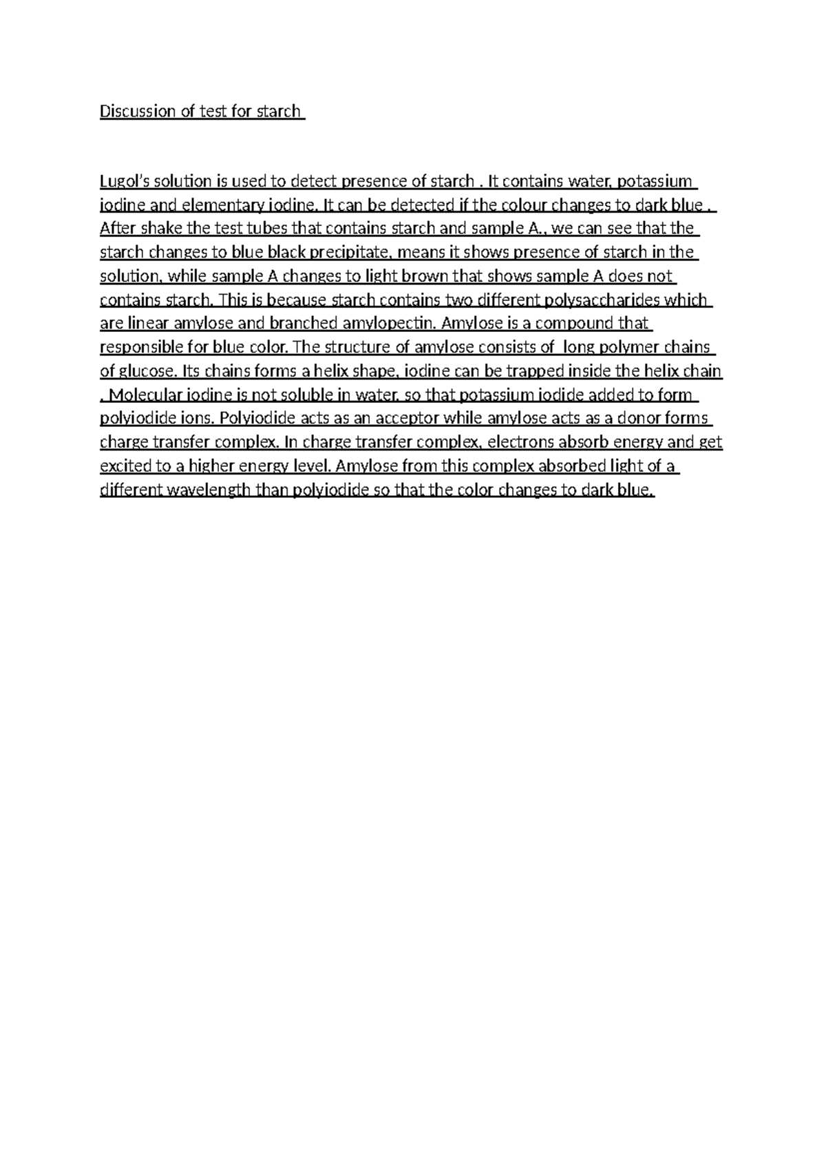 Bio lab 1 Discussion of test for starch - Discussion of test for starch ...