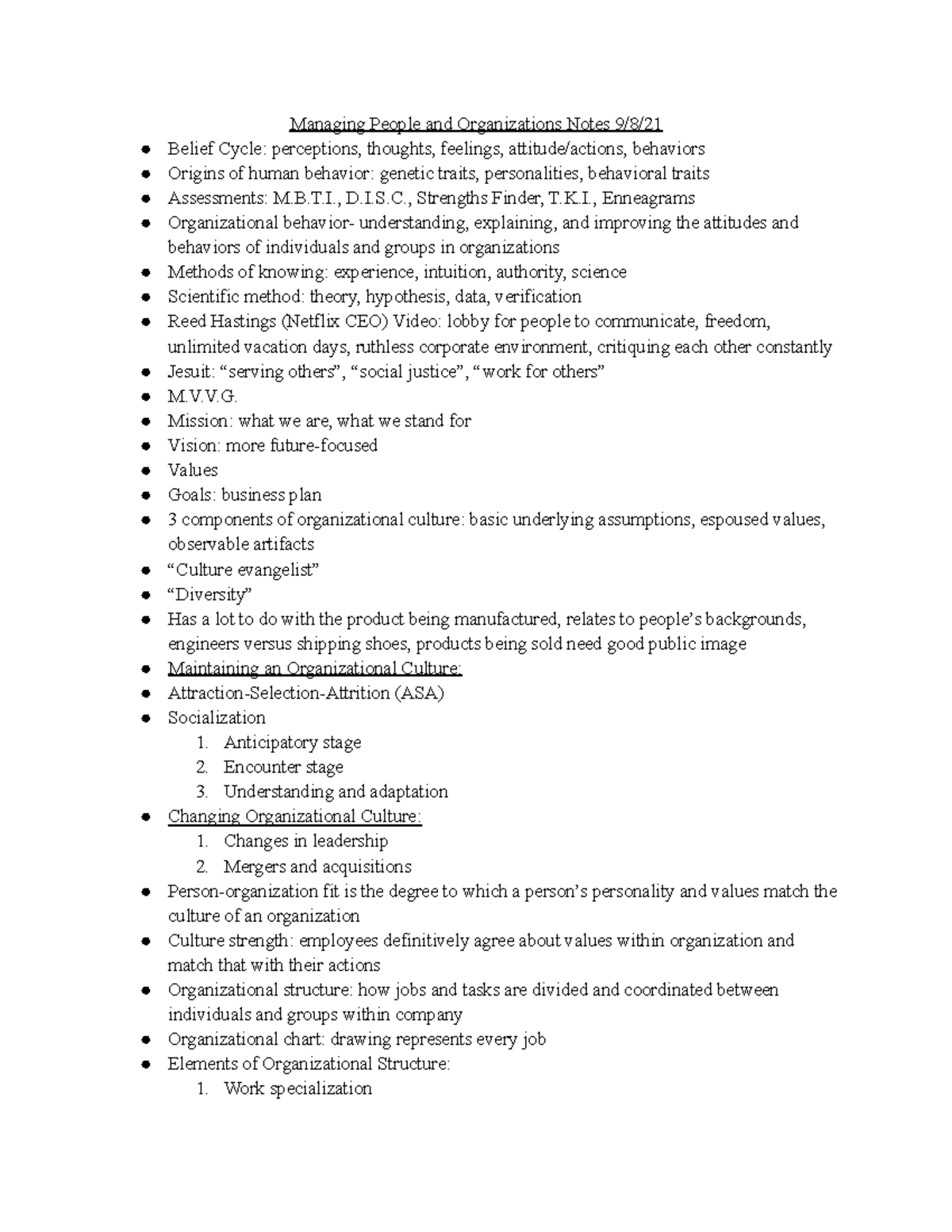 Managing People and Organizations Notes Part 2 9/8/21 - Managing People ...