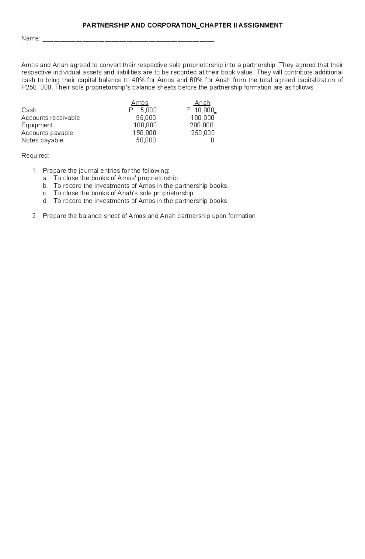 Chapter II Assignment - nsnsnsns - PARTNERSHIP AND CORPORATION_CHAPTER ...