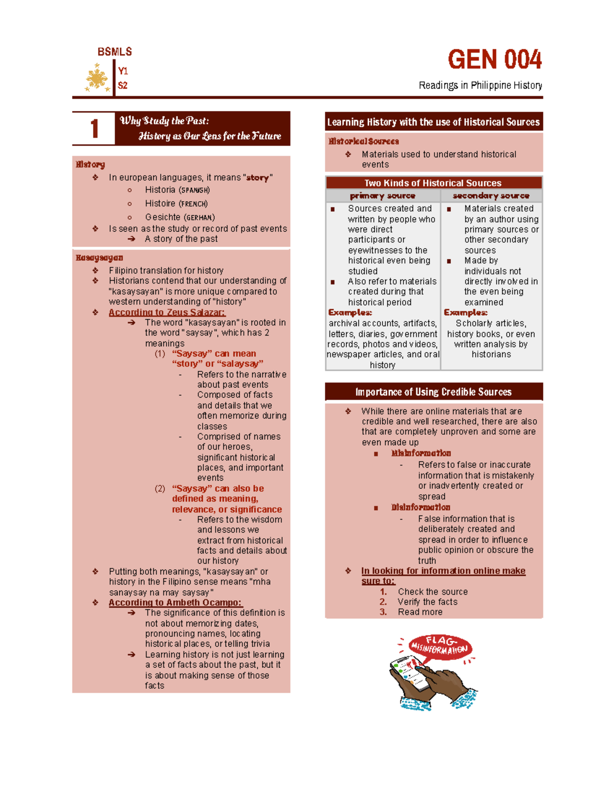 GEN 004 Reviewer - GEN 004 Readings in Philippine History Y S 1 Why ...