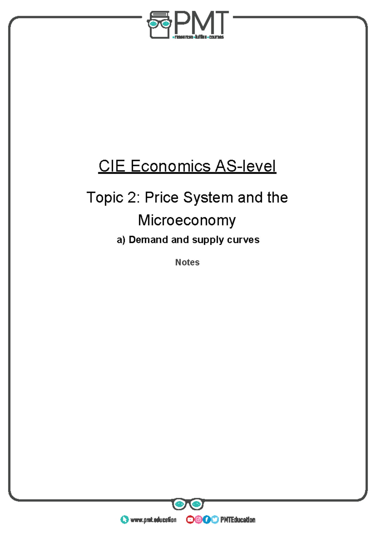 A) Demand and supply curves - CIE Economics AS-level Topic 2 : Price ...