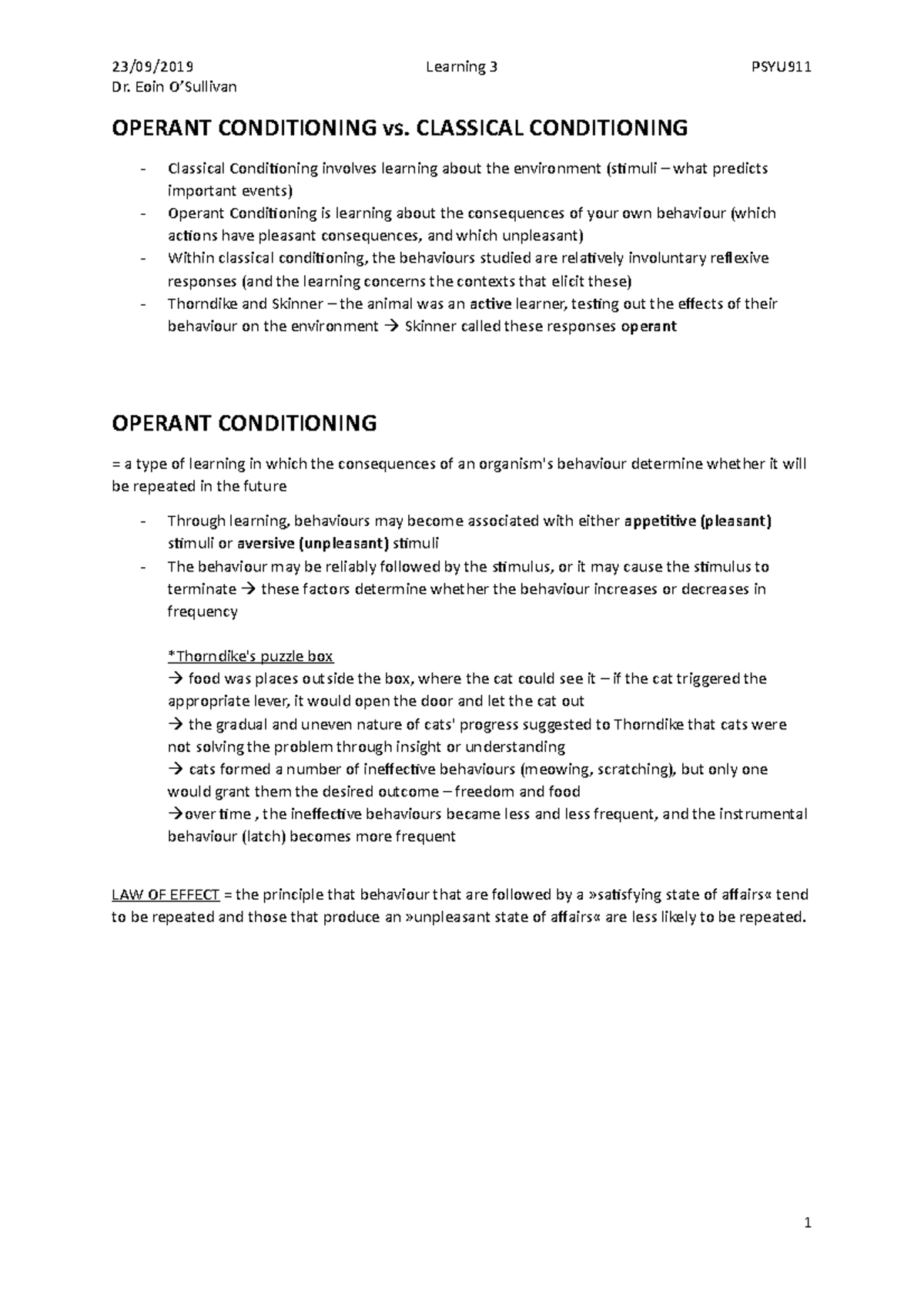 Learning 3 - Lecture notes 3 - PSYU911 - Stirling - Studocu