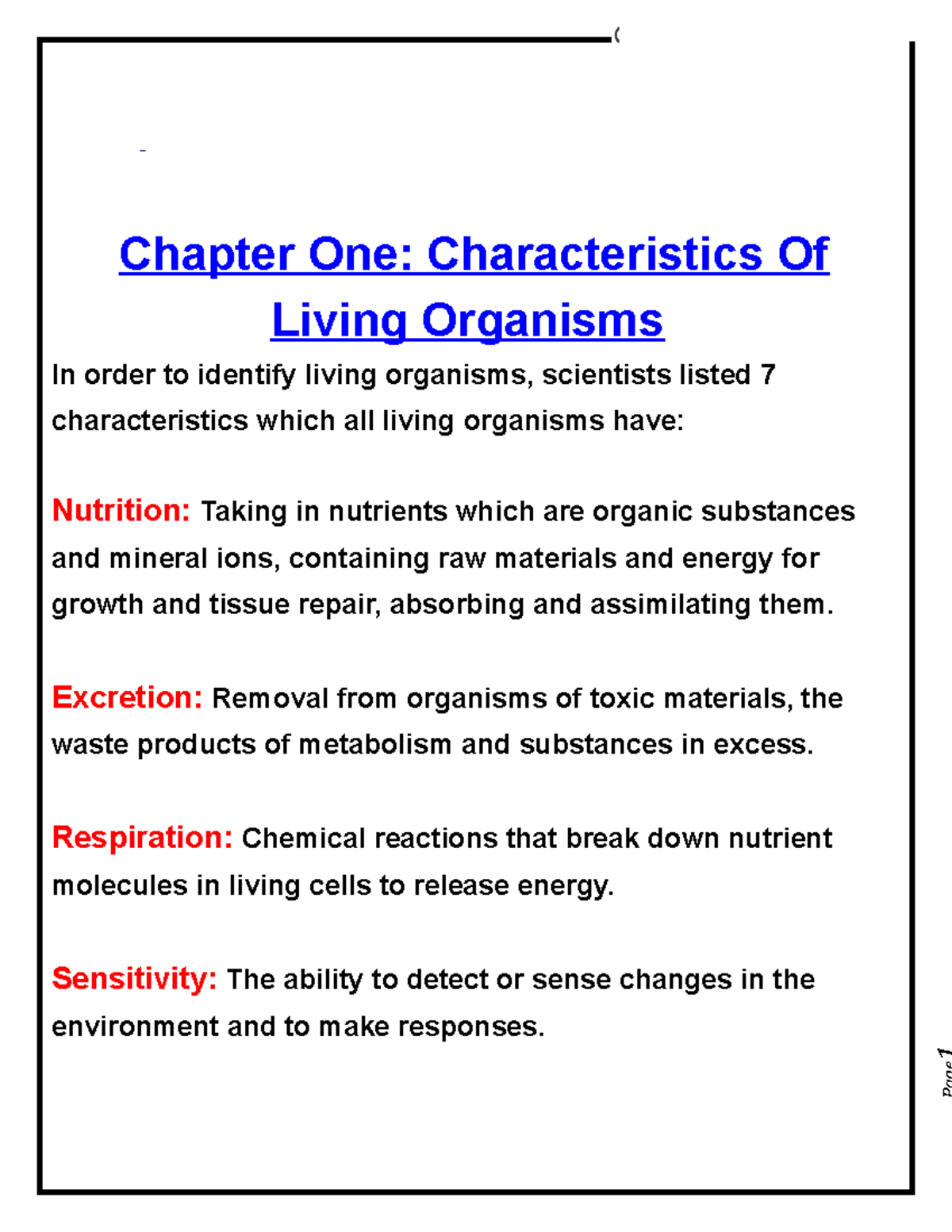 O%20level%20biology%20notes - Chapter One: Characteristics Of Living ...