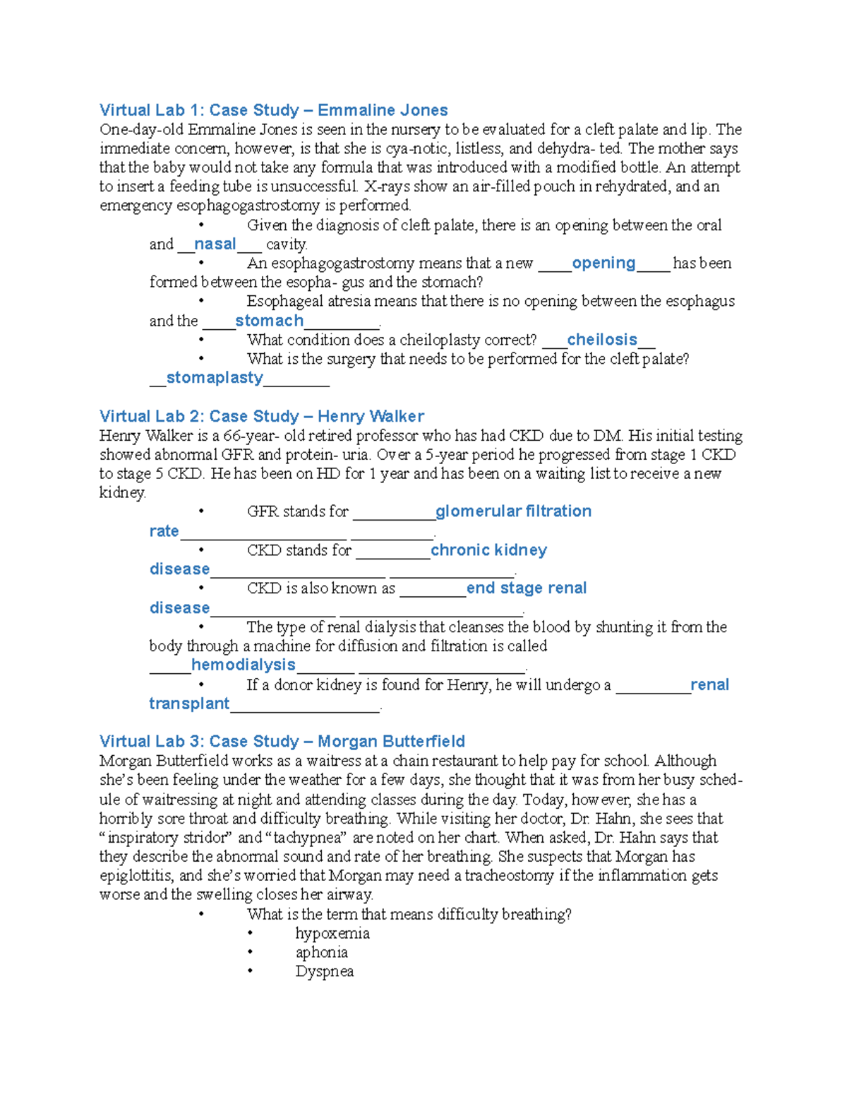 Week 4 Lab Medical Terminology - Virtual Lab 1: Case Study – Emmaline ...