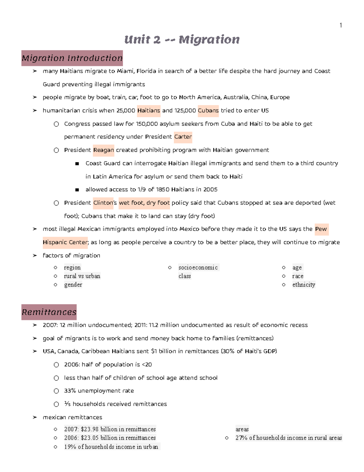 Aphug Unit 2.3 Outline - Human Geography Notes - Unit 2 - Migration ...