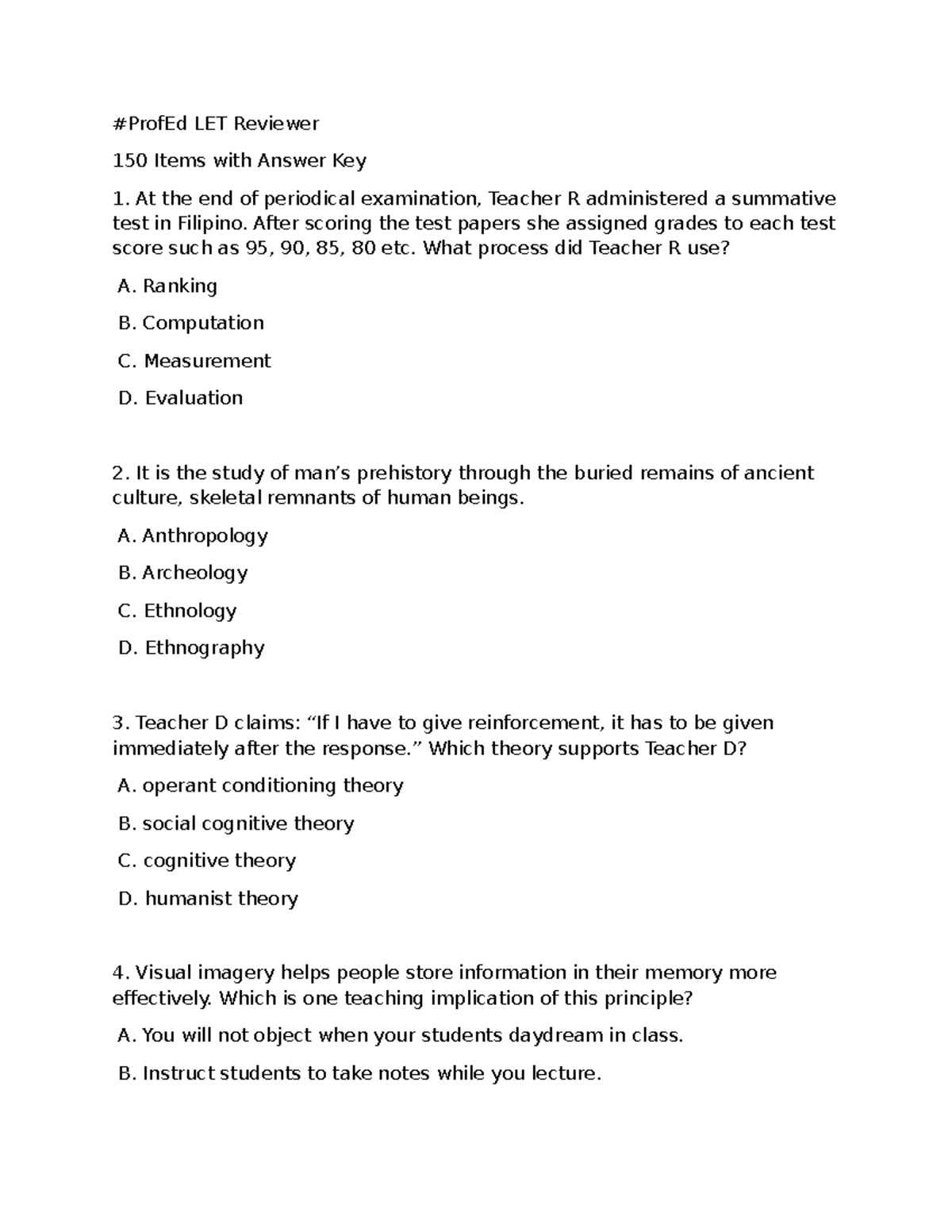 Prof Ed Questions - #ProfEd LET Reviewer 150 Items with Answer Key At ...