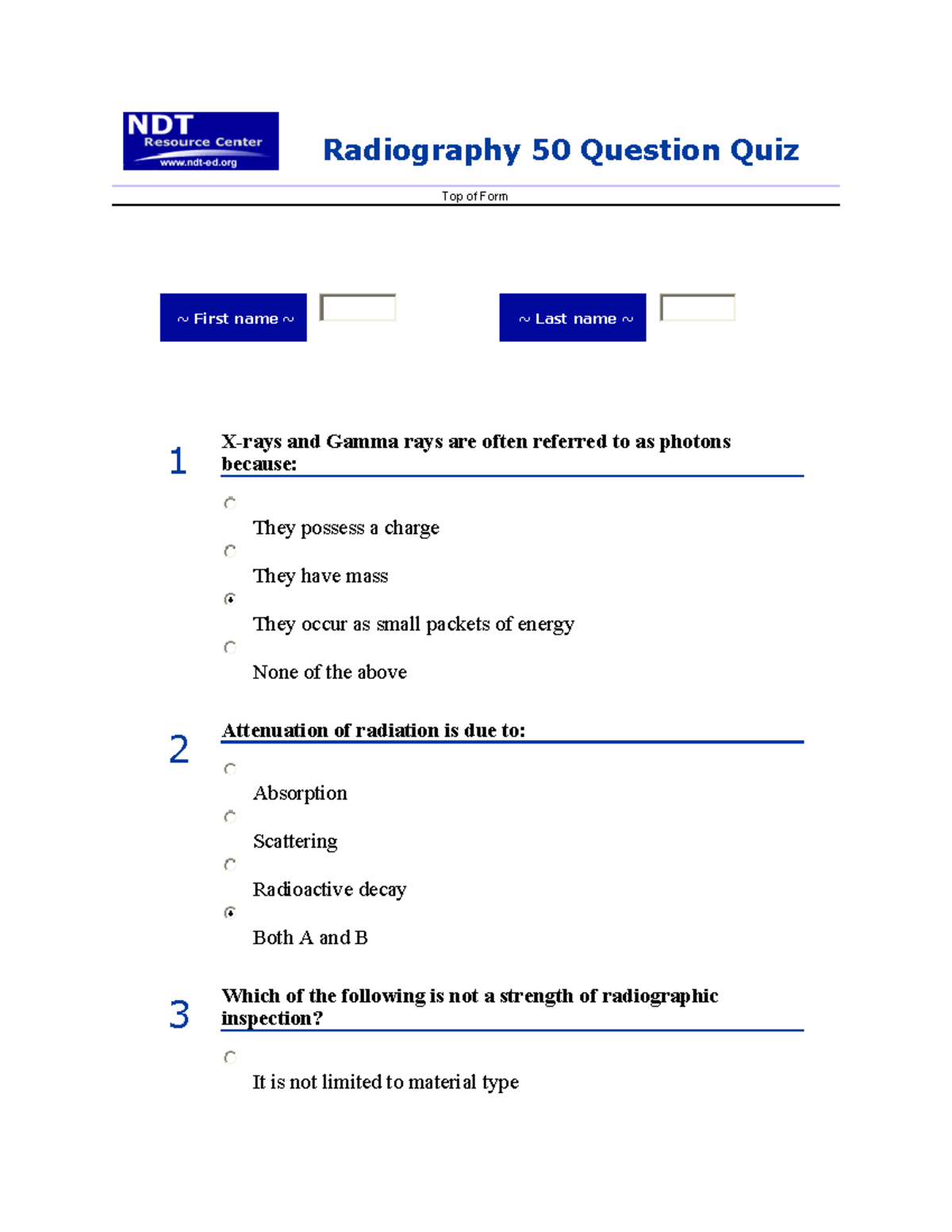 radiography 50 questions - Radiography 50 Question Quiz Top of Form ...