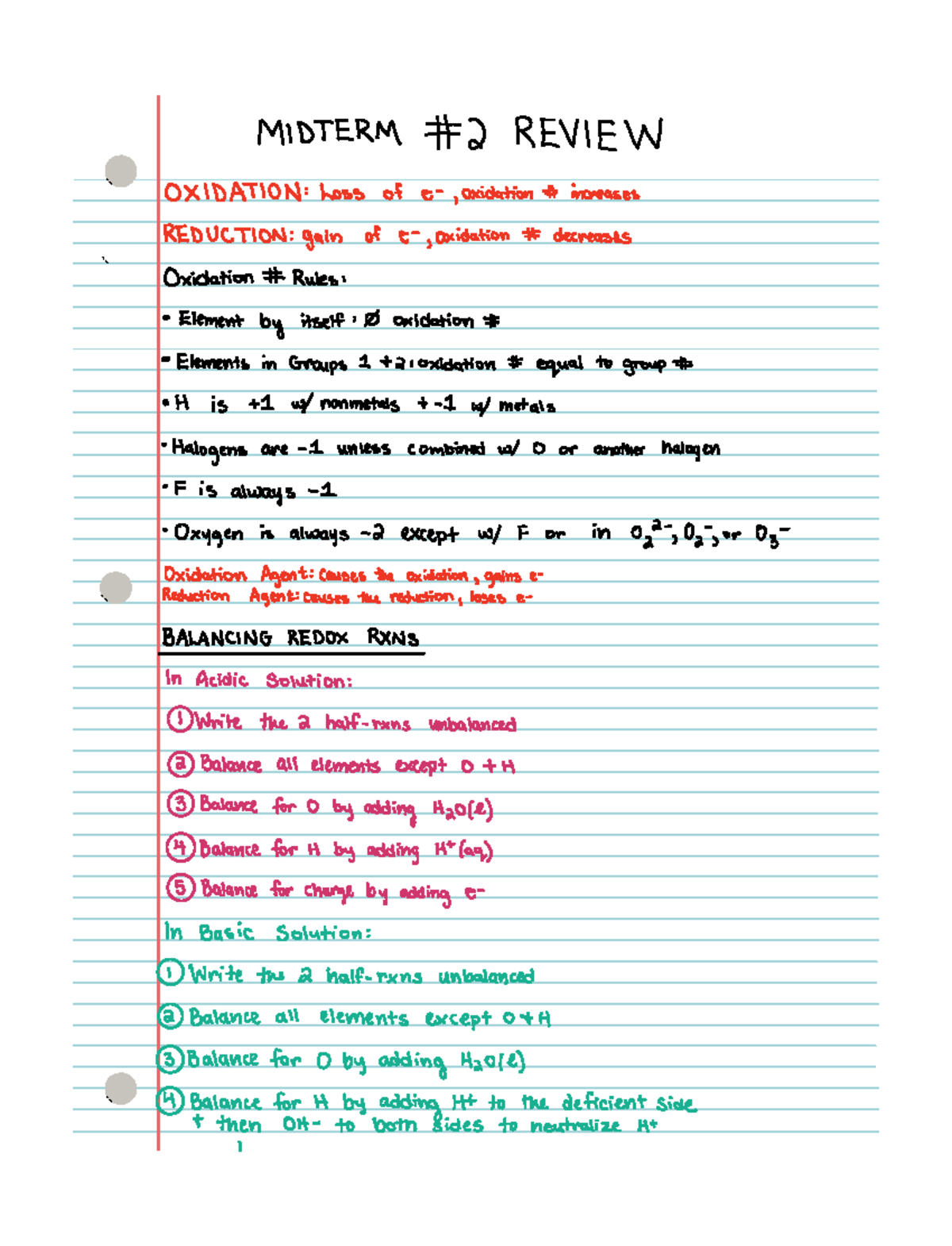 Midterm #2 Chem 6C Review - MIDTERM 2 REVIEW OXIDATION Loss of e oxidation increases REDUCTION ...