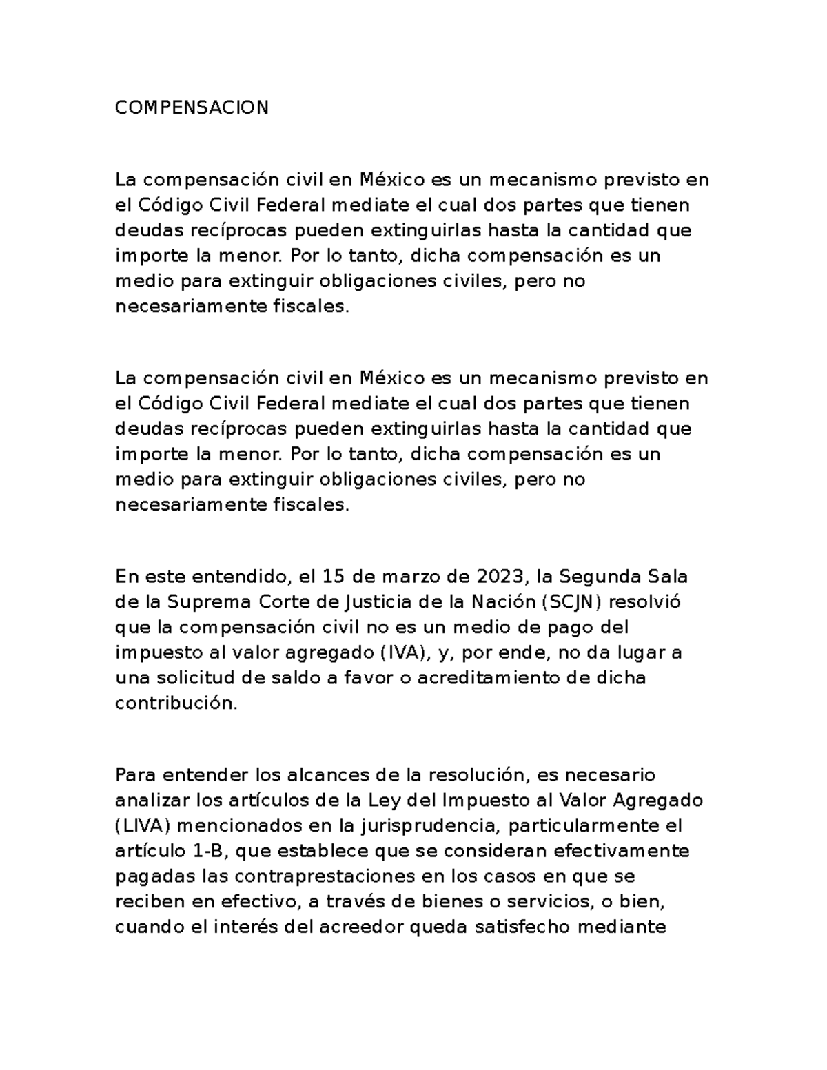 Compensacion - Derecho civil - COMPENSACION La compensación civil en ...