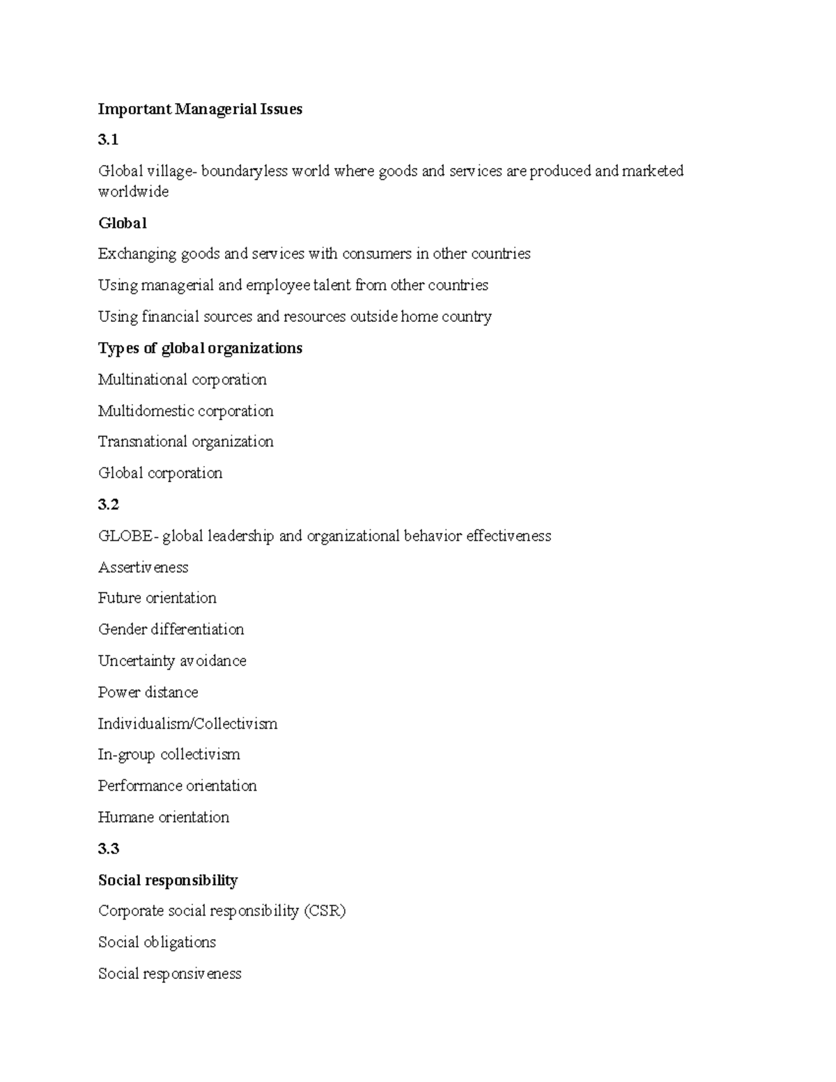 Management Chapter 3 - Important Managerial Issues 3. Global village ...
