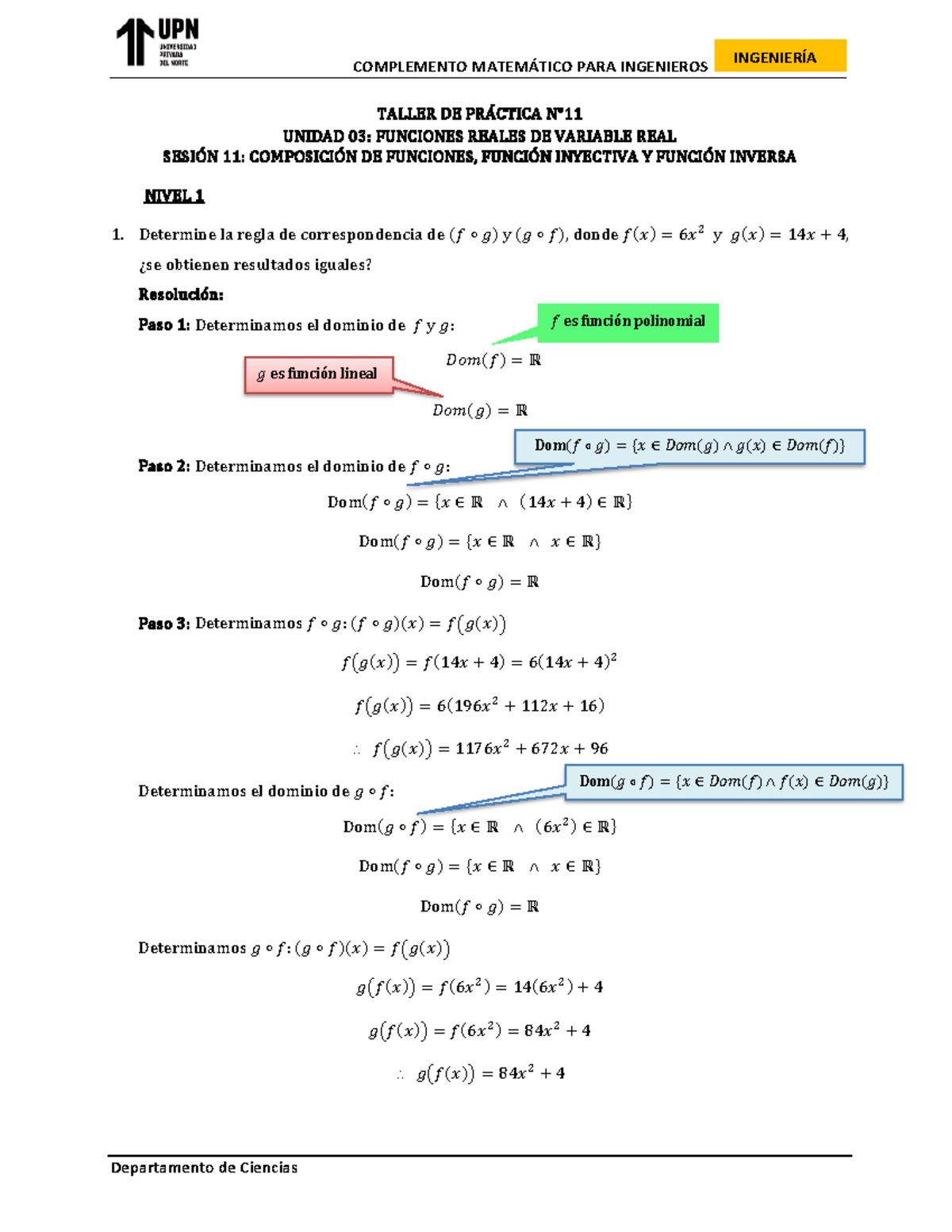 JP Taller DE Práctica S11 SOL - COMPLEMENTO MATEM¡TICO PARA INGENIEROS TALLER DE PR¡CTICA N∞ 11 ...