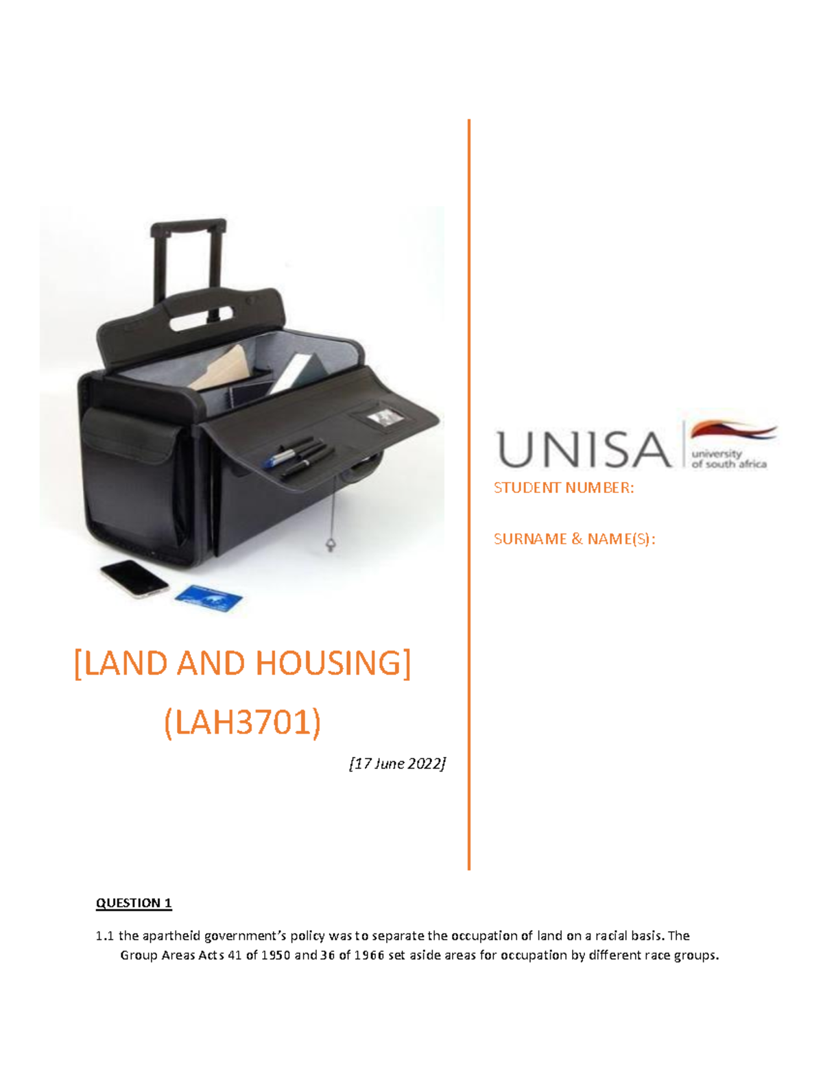 LAH3701 Examination - this is the exam of a distinction pass mark ...