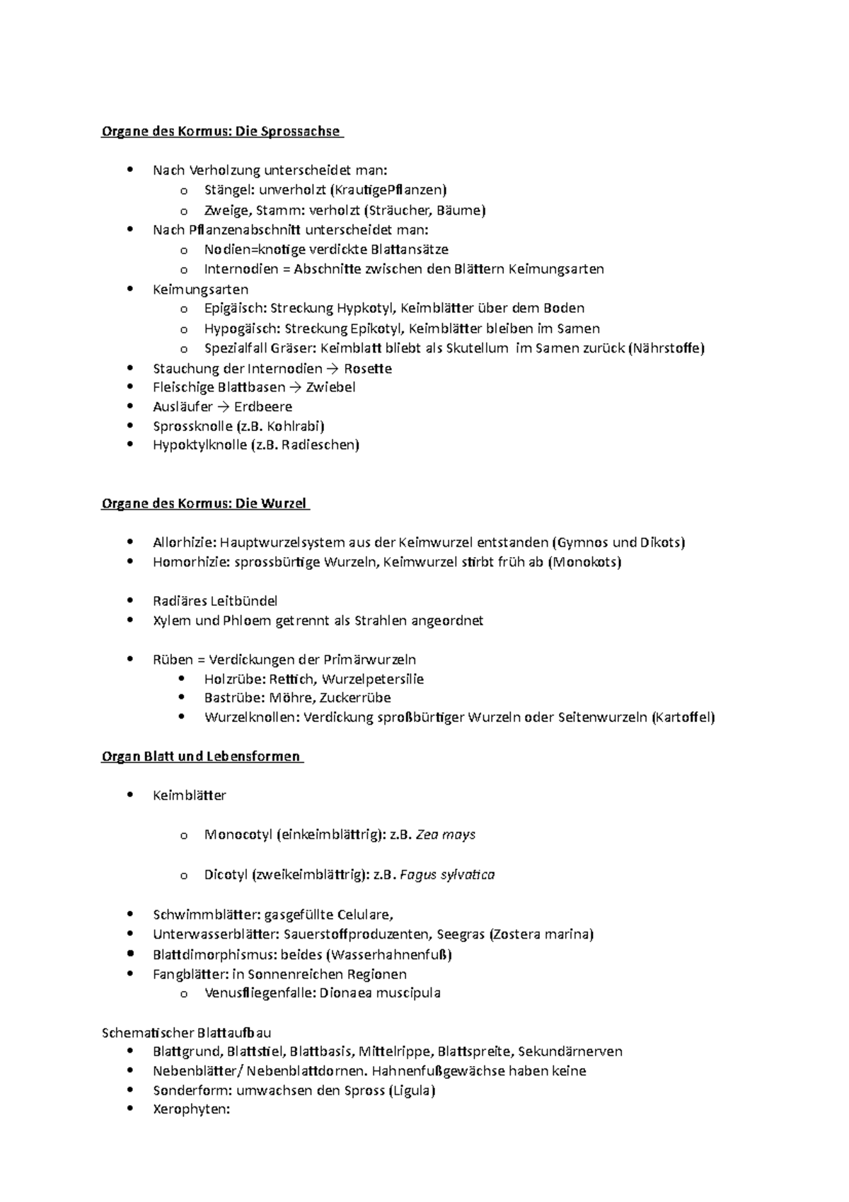 Sprossachse, Wurzel, Blatt - Organe des Kormus: Die Sprossachse Nach ...
