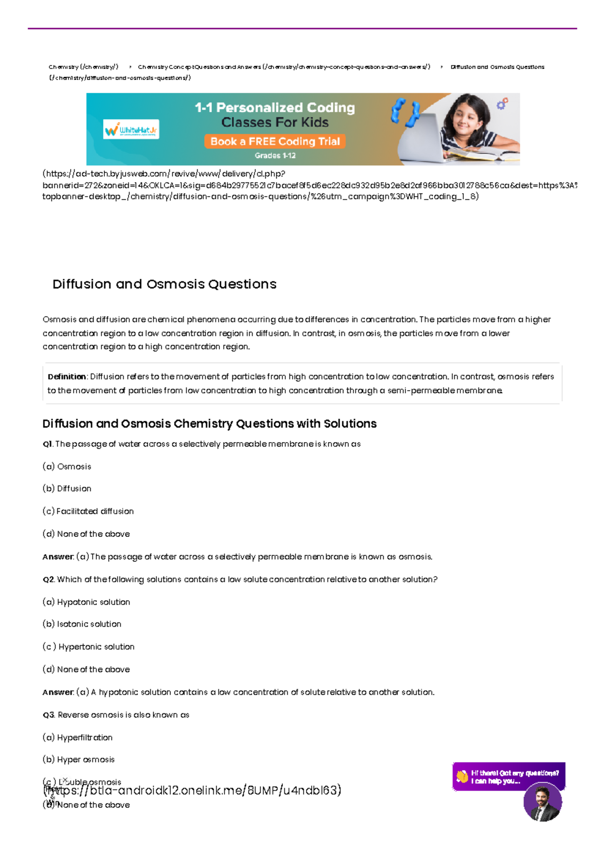 Diffusion and Osmosis Questions - Practice Questions of Diffusion and ...