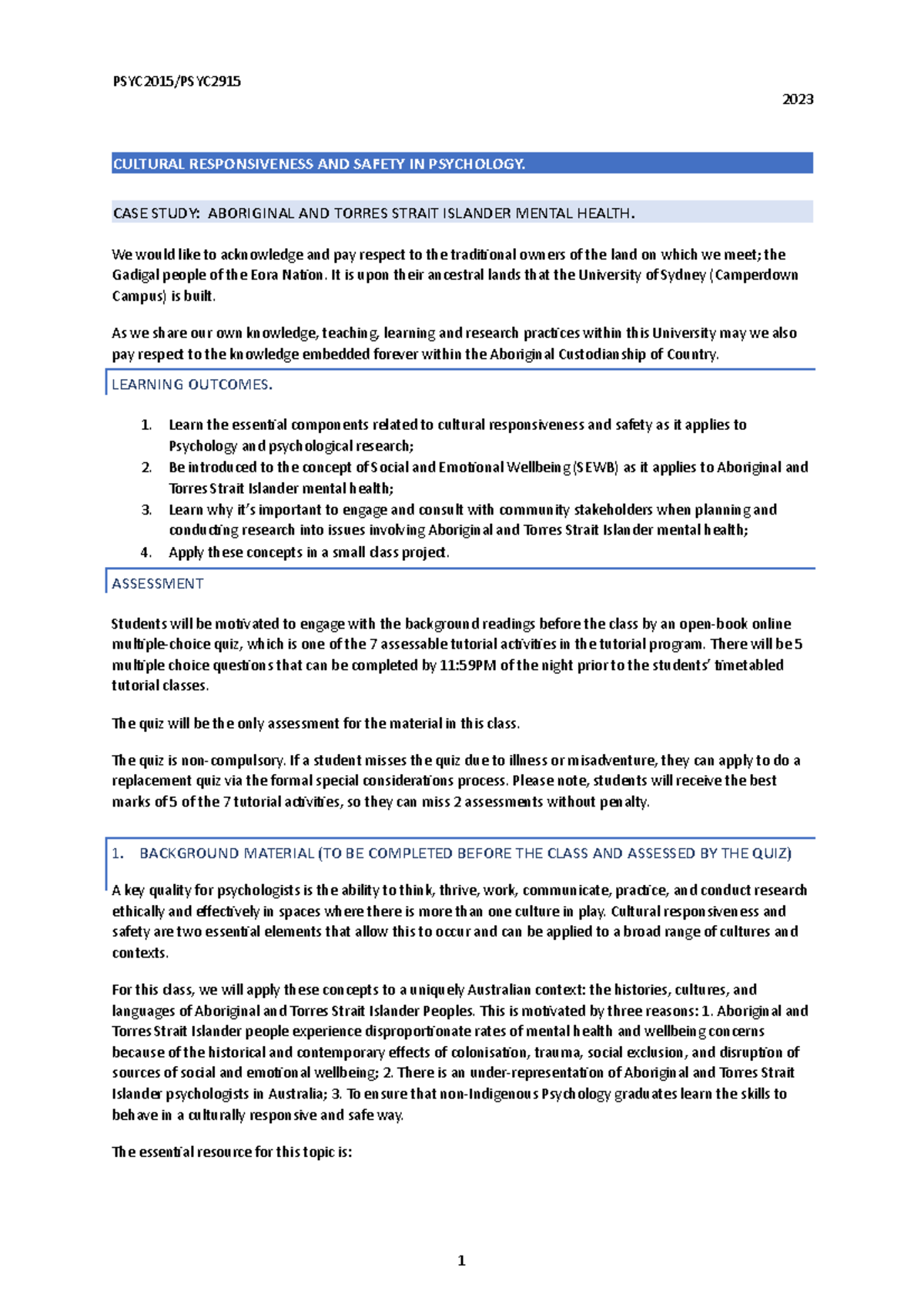 PSYC2X15 Week 9 Cultural Responsiveness and Aboriginal mental health ...