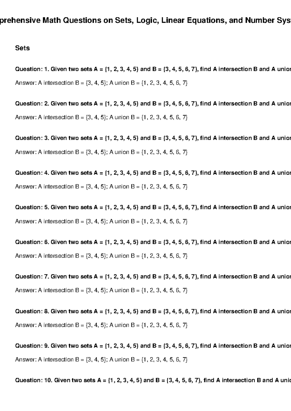 Comprehensive math questions answers - Number Systems Sets Question: 1 ...