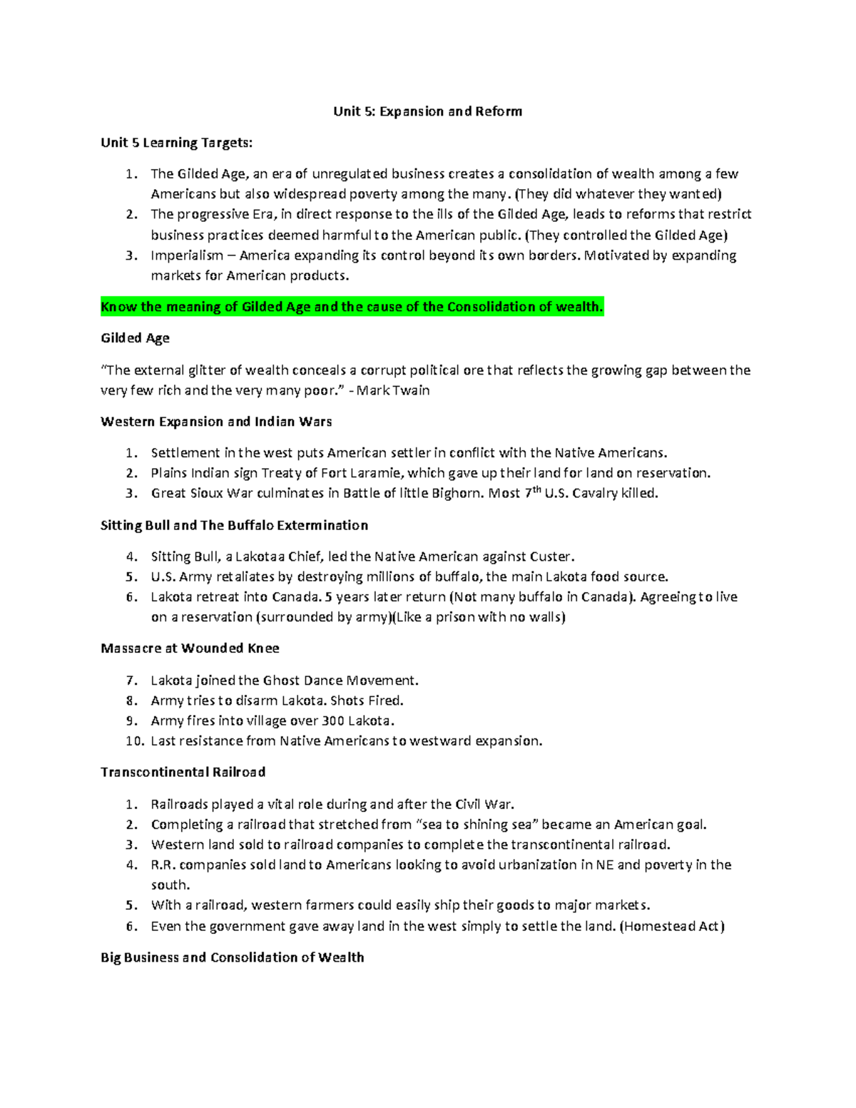 Apush 5 Study Guide - Unit 5: Expansion and Reform Unit 5 Learning ...
