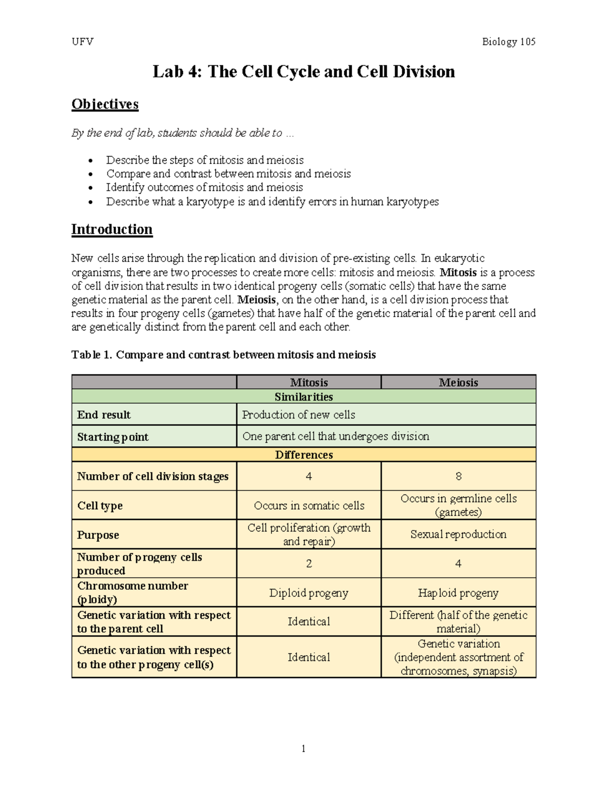 Lab 4 UFV BIOL105 The Cell Cycle and Cell Division S2022 revised - Lab ...